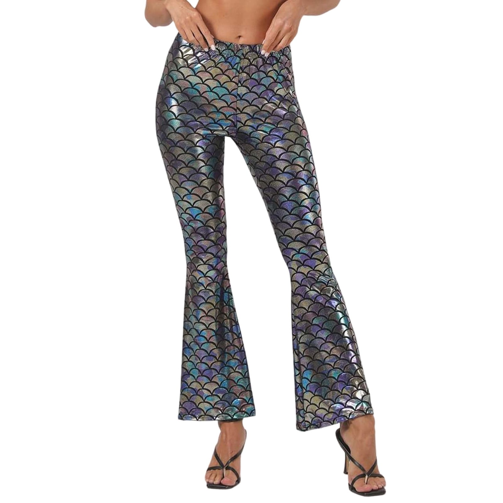 Yuanlong Womens Flared Pants Scale Pattern High Waist Slim Trousers ...