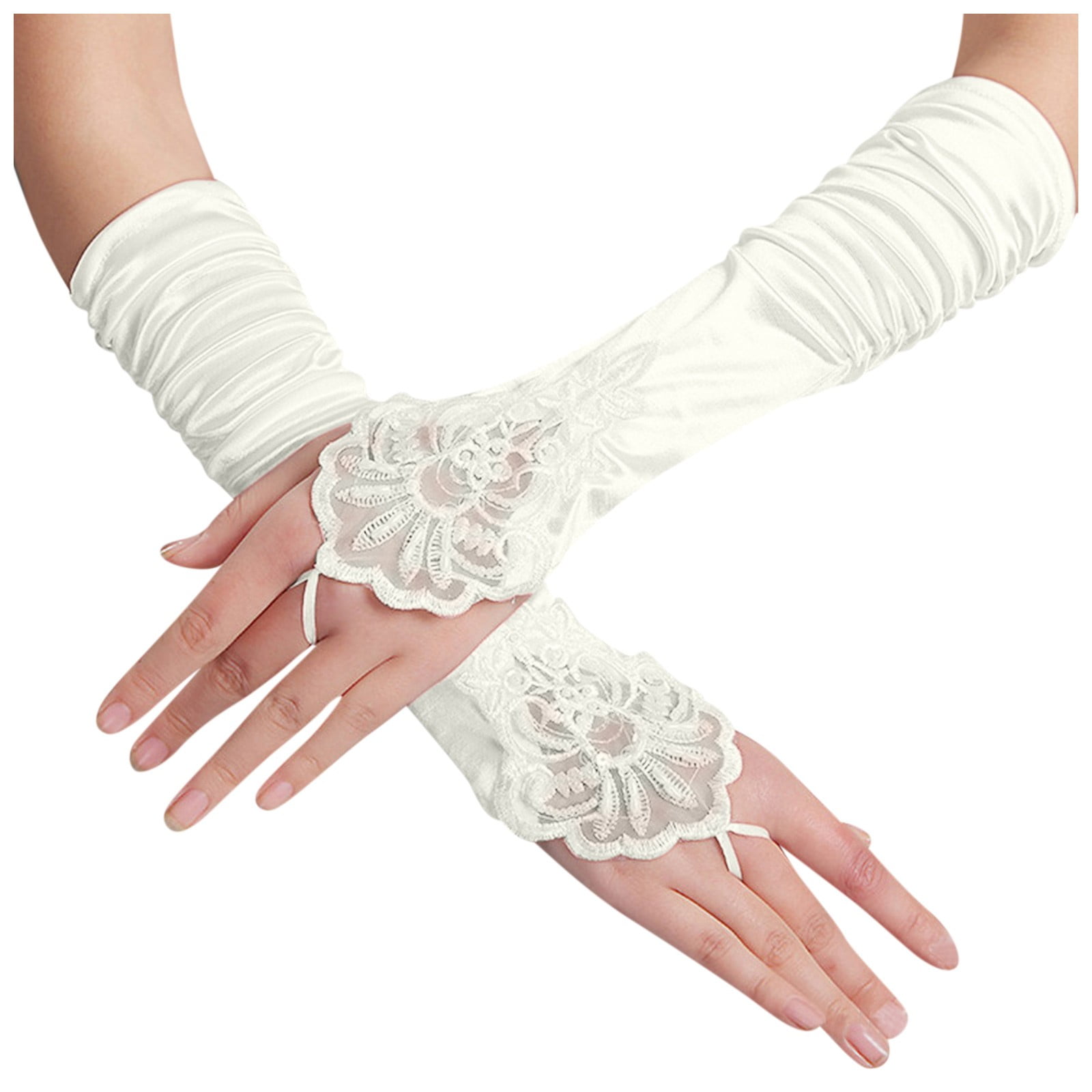 Yuanlong Womens Gloves Vintage Plain Floral Lace Arm Length Hook Finger ...