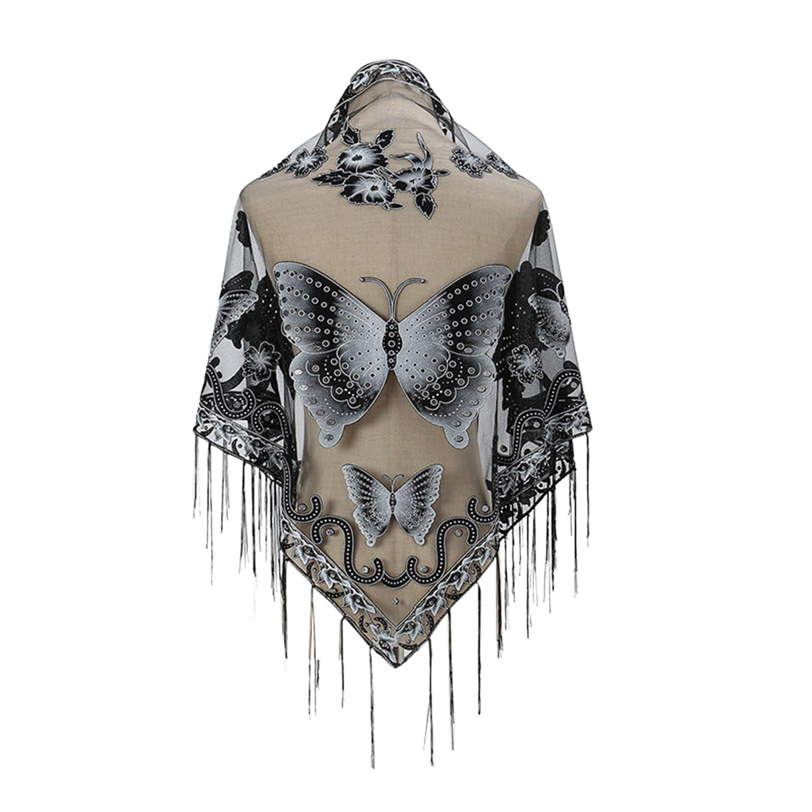 Yuanlong Womens Scarves Mesh Solid Scarf With Fringe Hollowed Lace ...