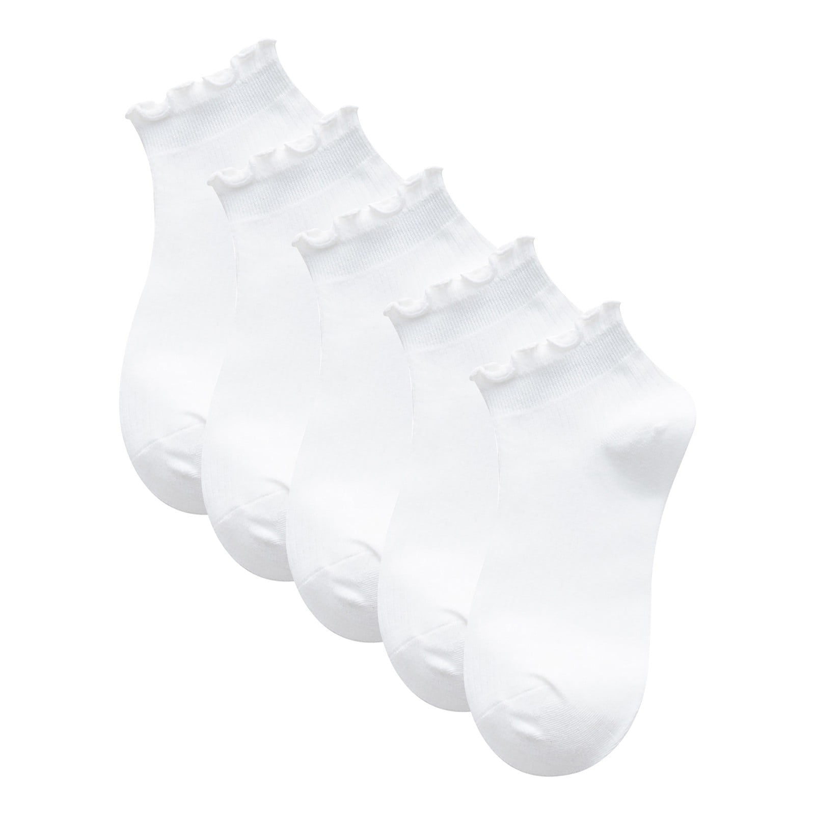 Yuanlong Womens Socks 5Pcs Solid Lightweight Ruffle Knitted Ankle Socks ...