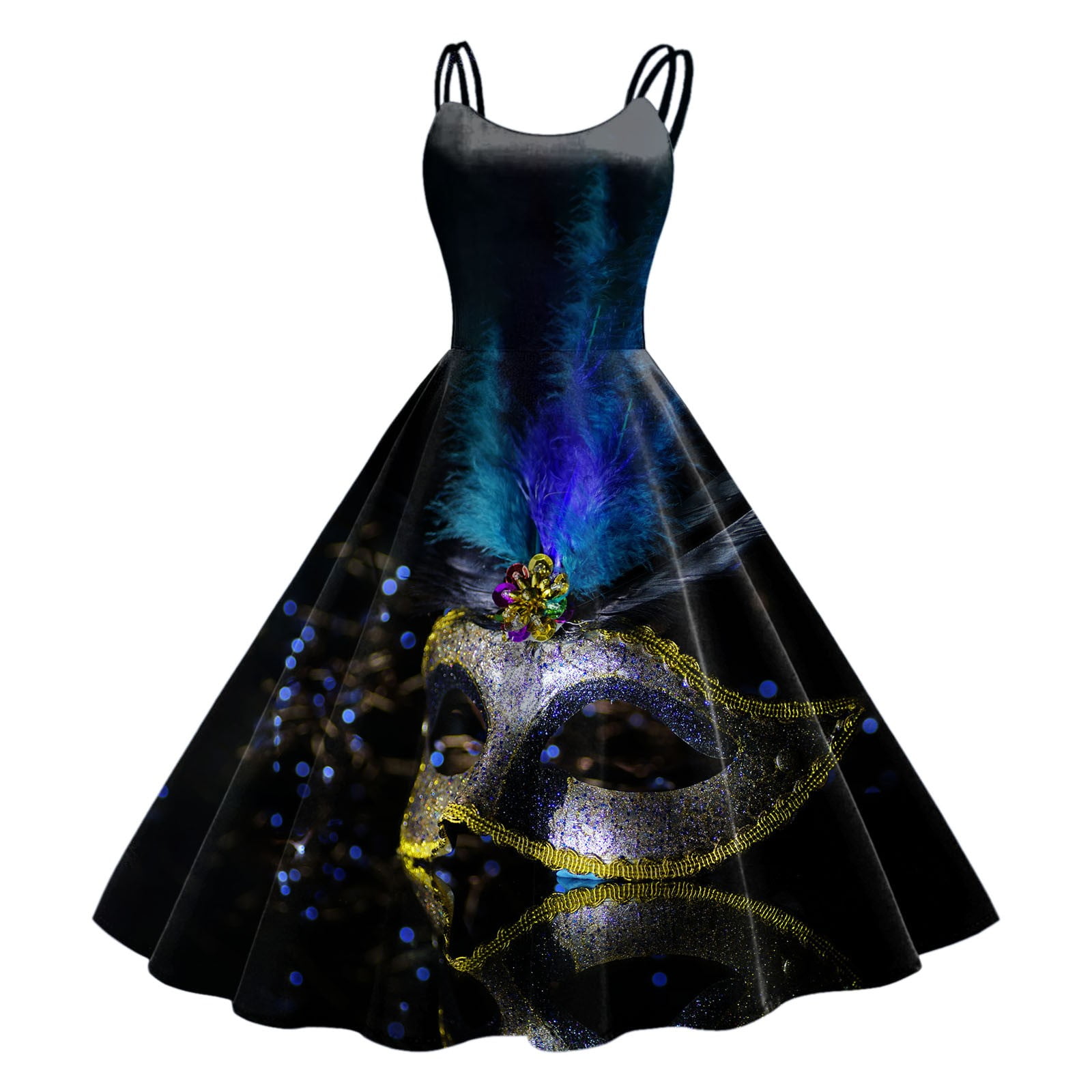 Yuanlong Womens Swing Dresses Carnival Mask Pearl Plaid Print ...