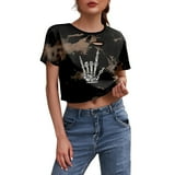 Yuanlong Womens T-Shirts Hollow Skeleton Hand Pattern Short Sleeve ...