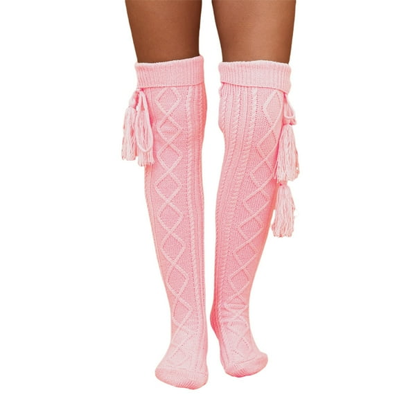 Yuanlong Womens Thigh-High Socks Plaid Knit Over The Knee Socks With ...