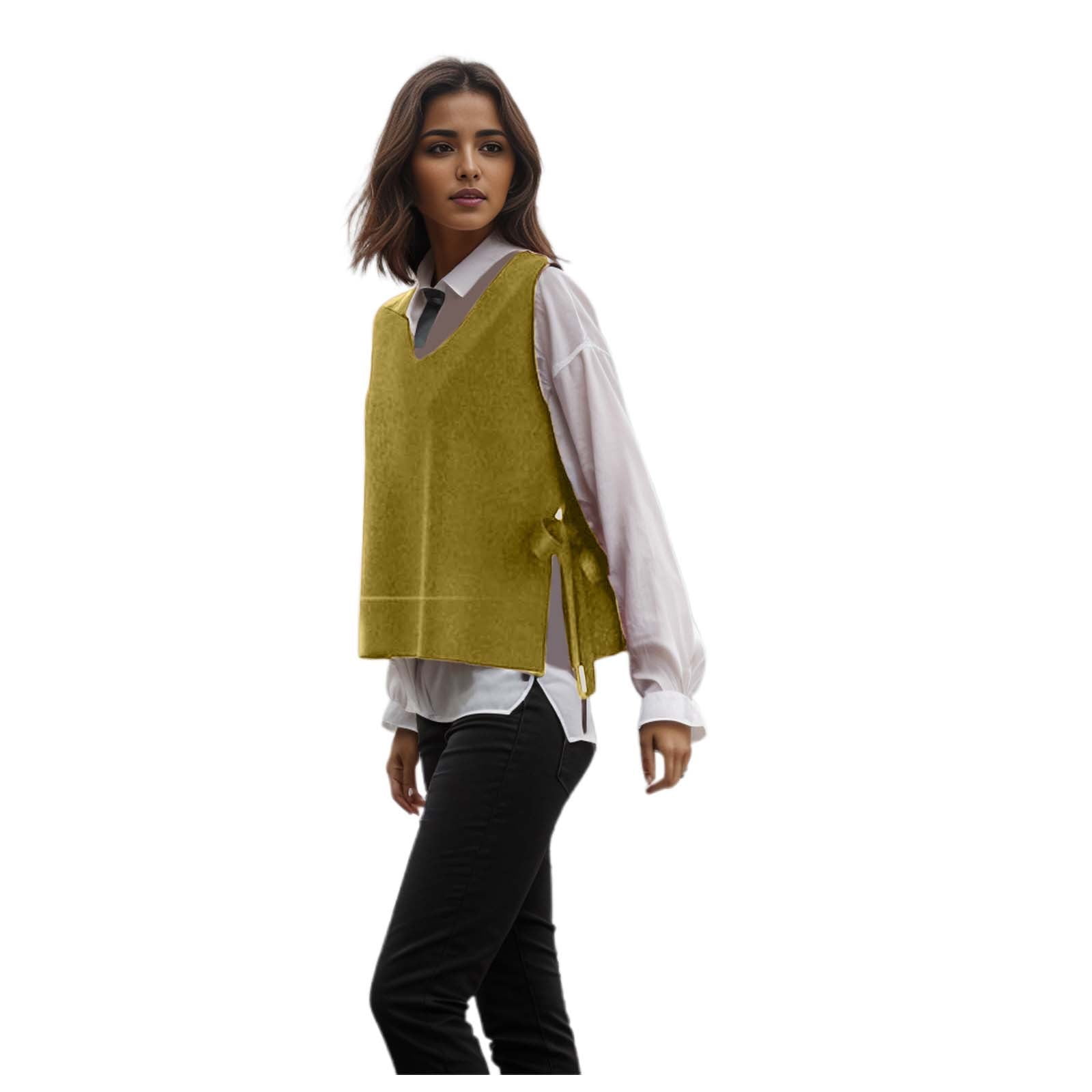 Yuanlong Womens Vests Sweaters Solid V Neck Sleeveless Side Tie Waist ...