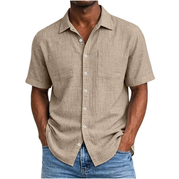Yuanlook Men's Everyday Cotton Short Sleeve Shirt, Wrinkle-Resistant ...