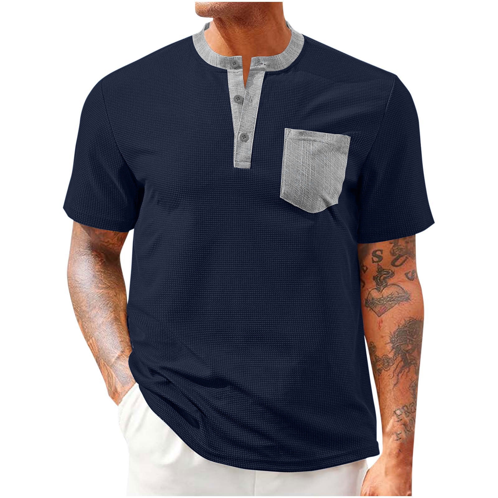 Yuanlook Men's Waffle Knit Henley T-Shirt, Premium Soft Fabric Short ...