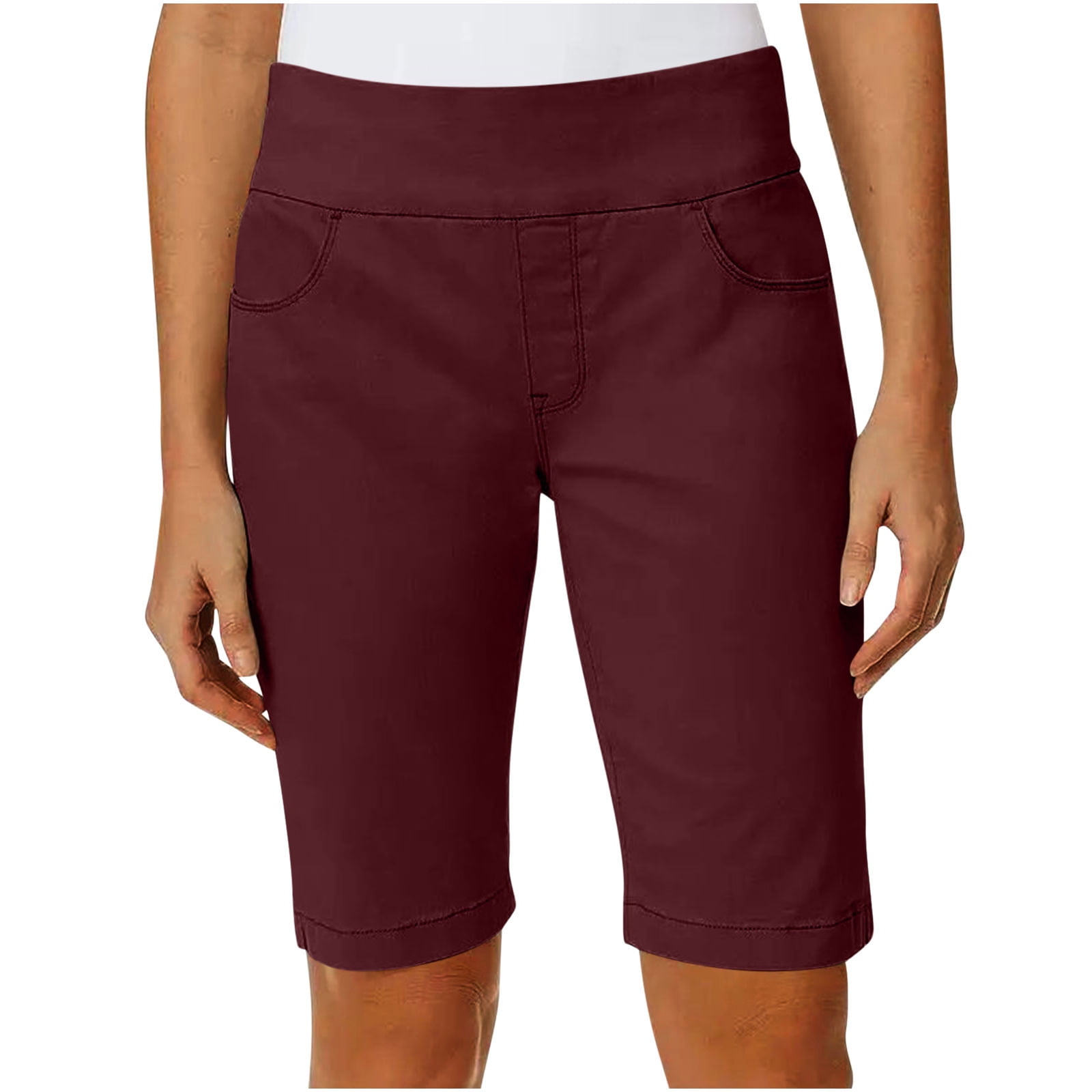 Yuanlook Women's Bermuda Shorts,Knee Length Elastic Waist Casual Shorts ...