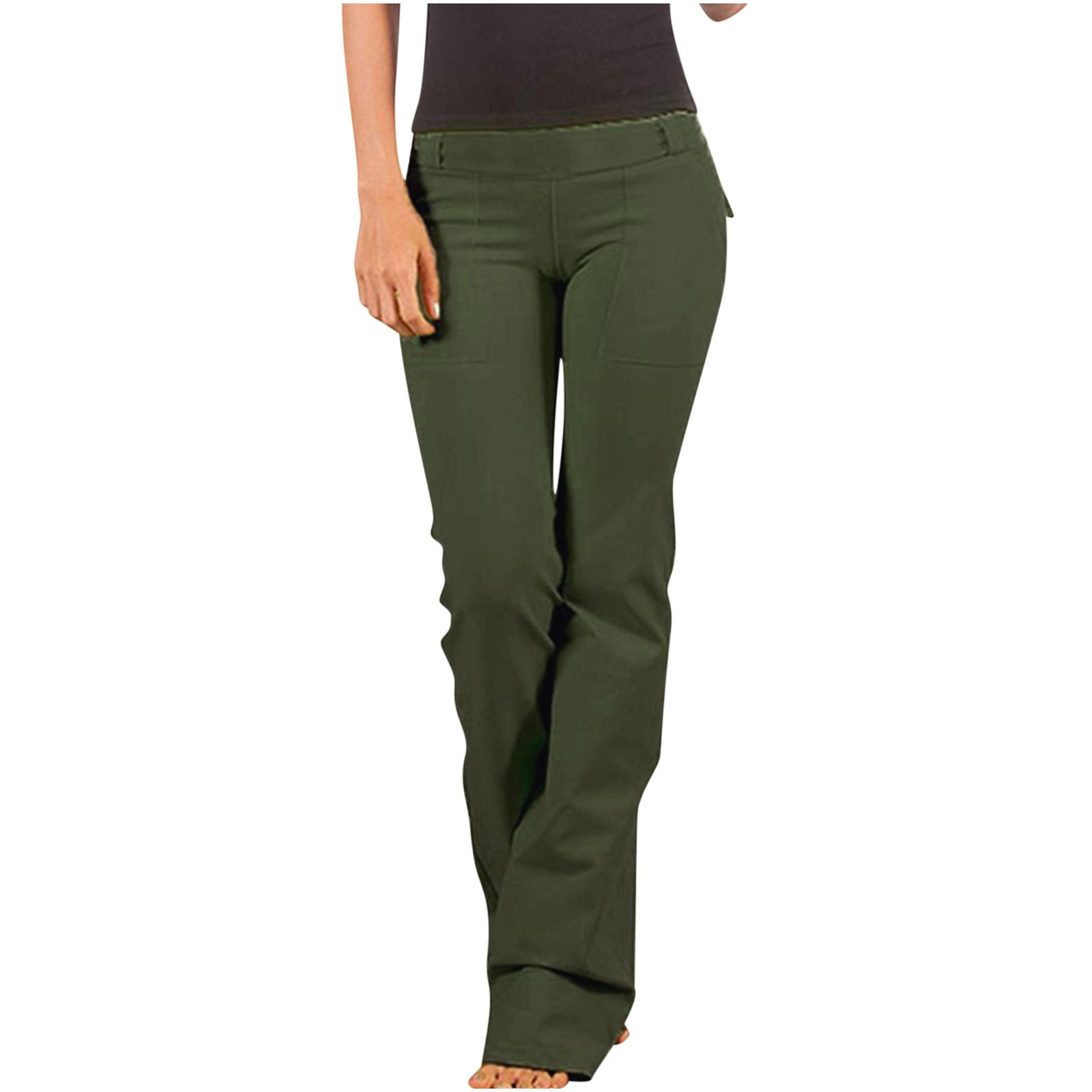 Yuanlook Women's Flared Cargo Pants,High Waist Wide Leg Cargo Leggings ...