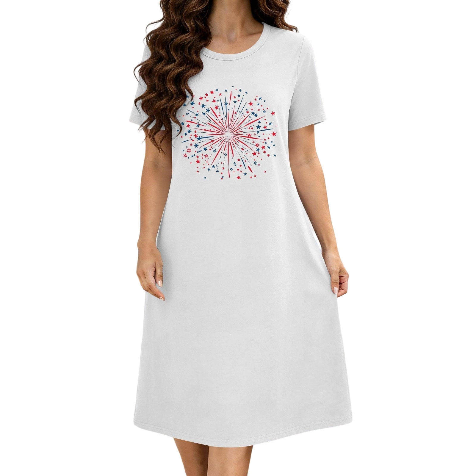 Yuanlook Women's Plus Size Patriotic Firework Star Print Nightgown ...