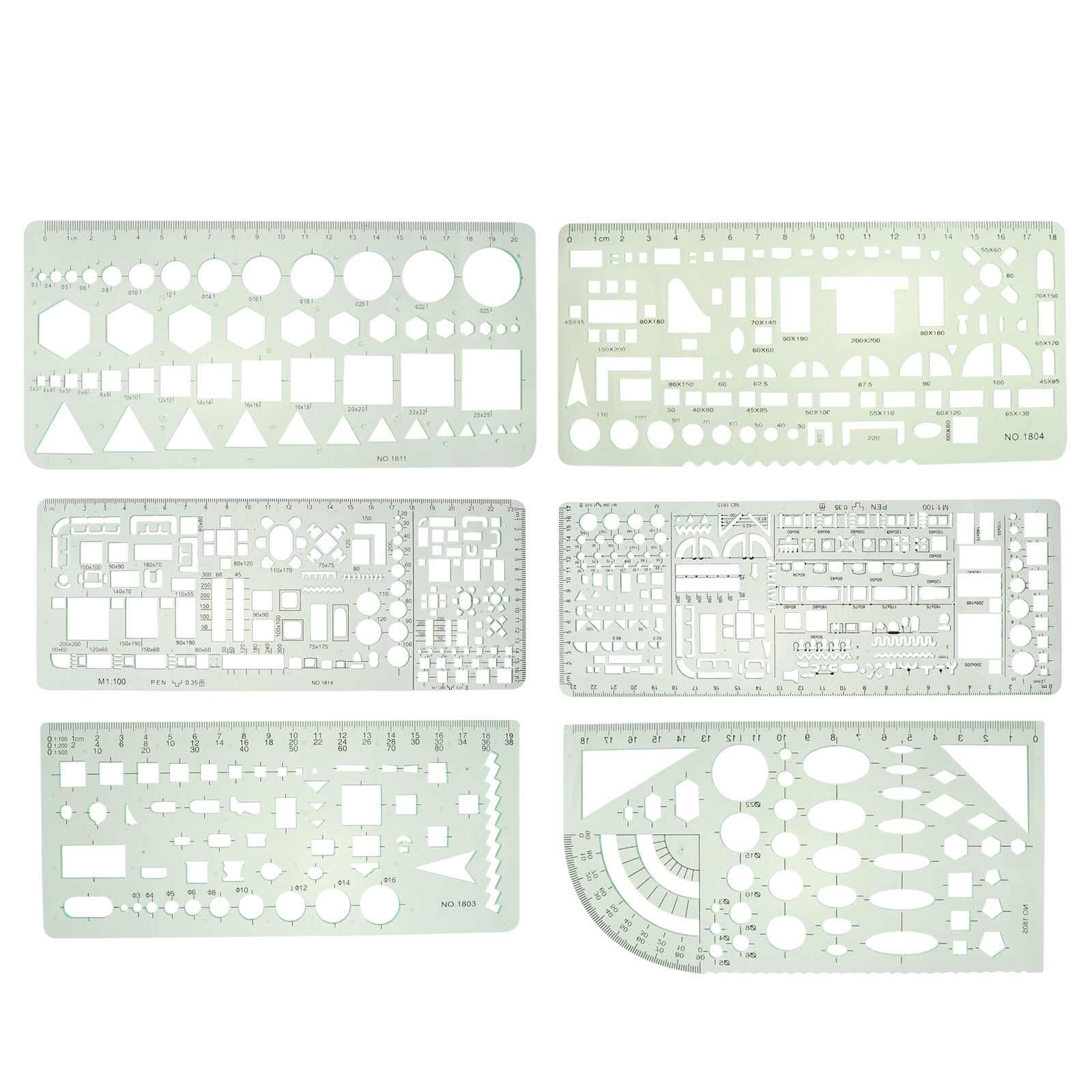 Yuanmiaoke 6Pcs Geometry Drawing Template Ruler Stencil Measuring Tool ...