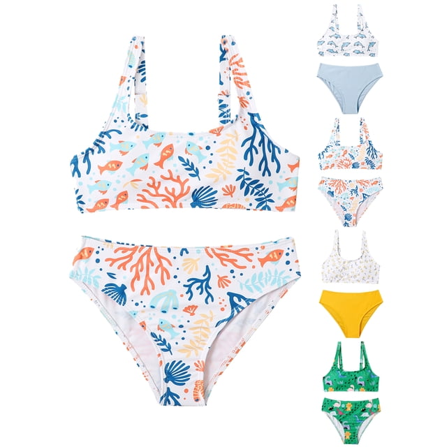 Yuanyu Girls 2Pcs Bikini Beach Swimsuits Child Tankini Set Summer ...