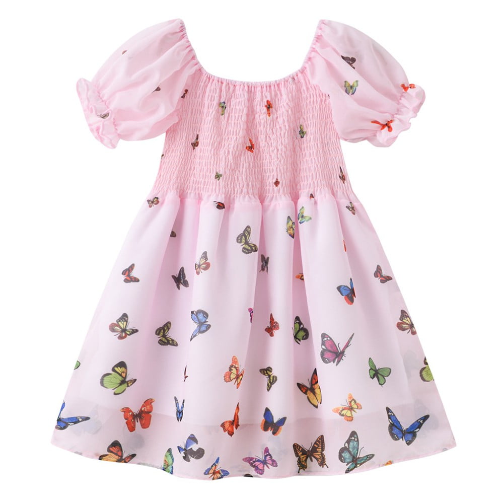 Yuanyu Toddler Baby Girls Casual Dress Puff Sleeve Little Girls Midi Dress Princess Dresses ...