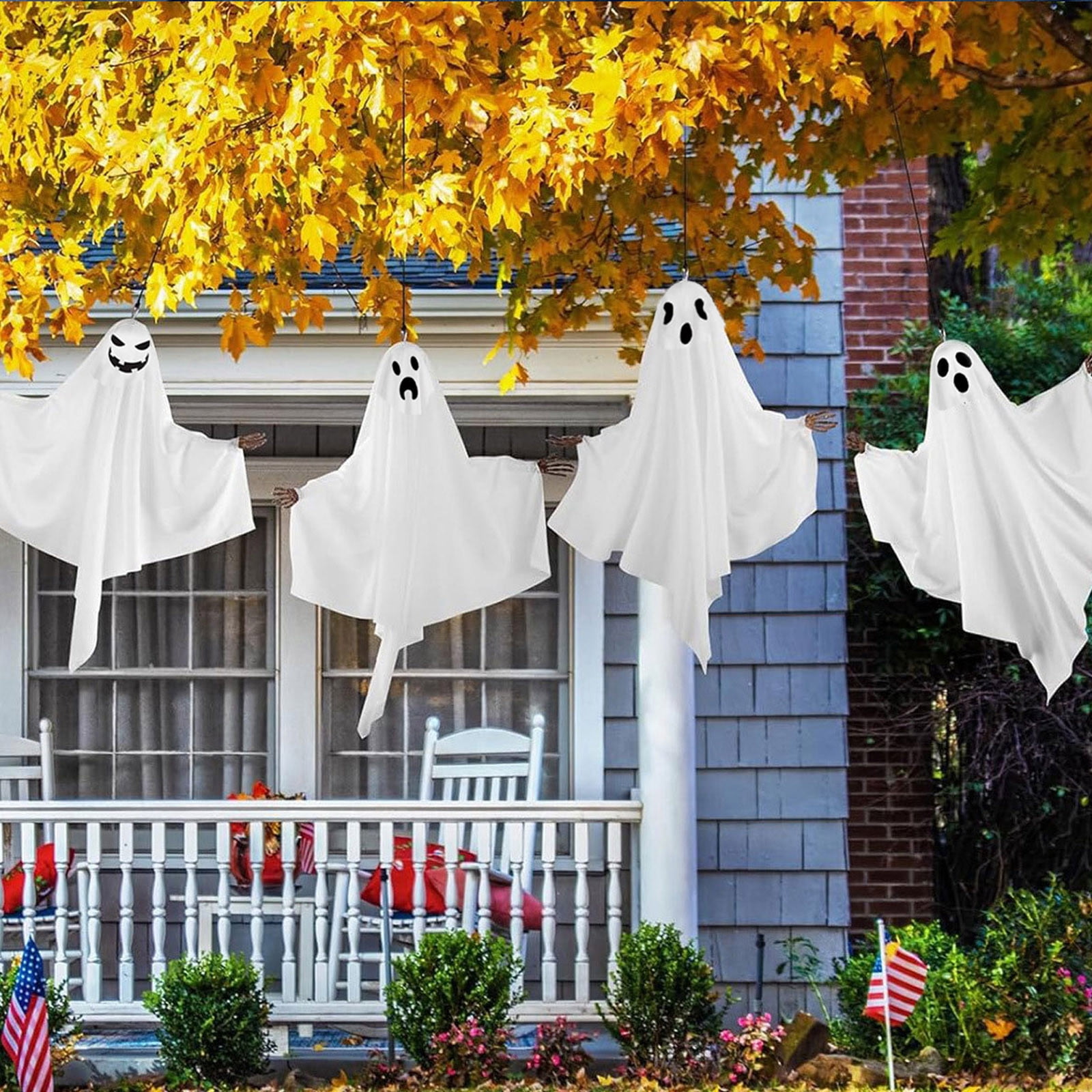 Yuanzi Halloween Hanging Ghost Decorations - 4Pcs White Cloth Flying ...