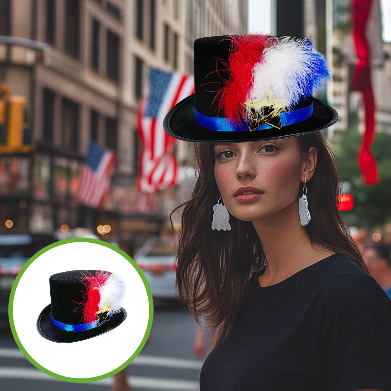 Yuanzi Independence Day Hat, Festive Red White Blue Plume Design ...