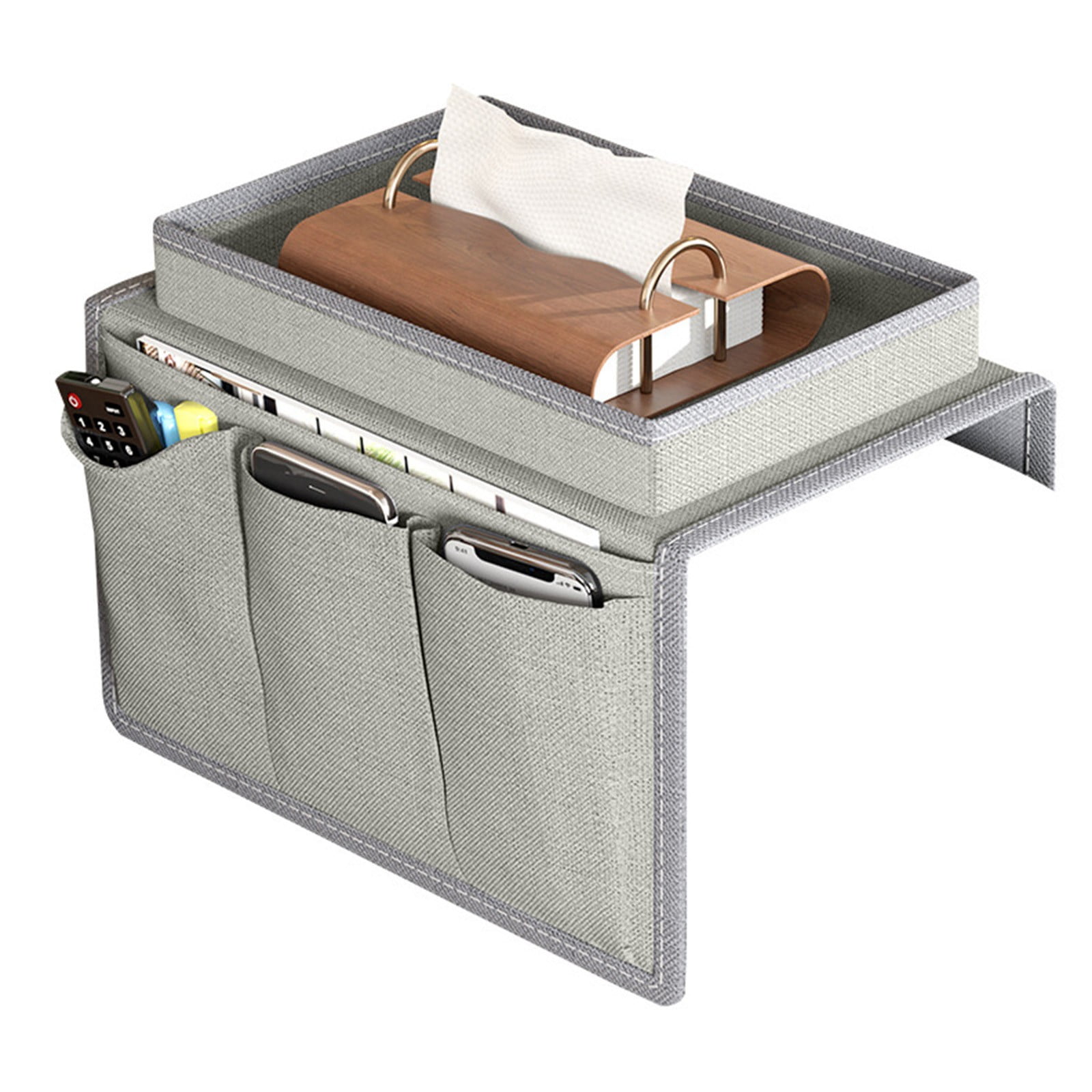 Yuanzi Multi-Pocket Organizer Caddy, Gray Fabric Sofa Armrest Storage ...