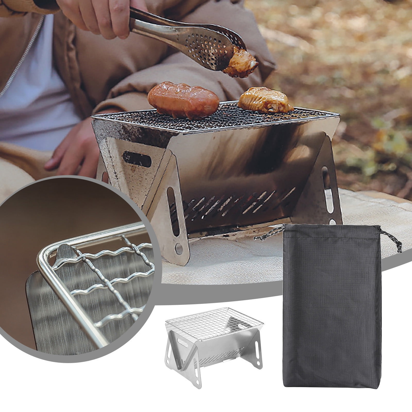 Yuanzi Portable Stainless Steel Charcoal Grill, Folding Travel BBQ ...