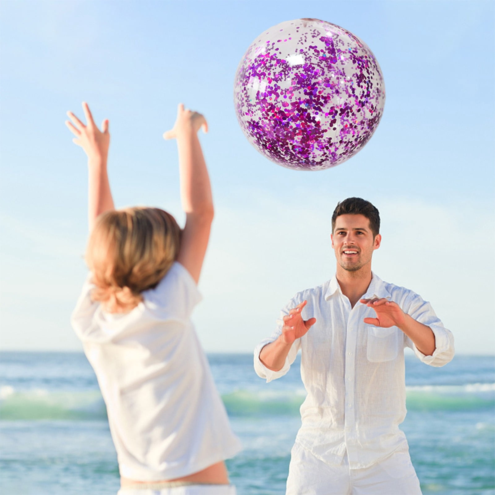 Yuanzi Purple Glitter PVC Beach Balls, Transparent Water Play Toy ...