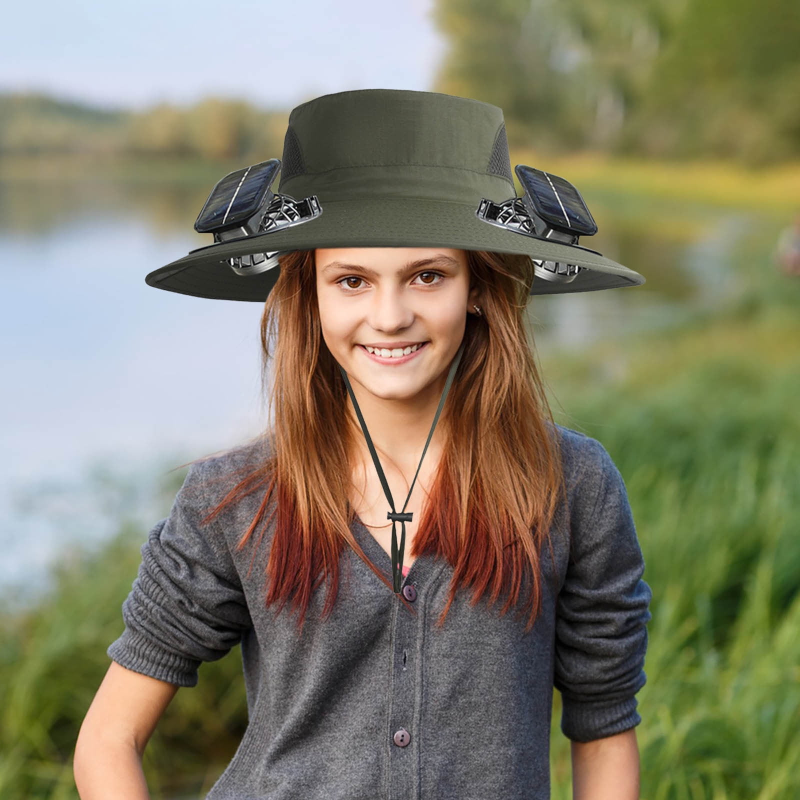 Yuanzi Solar Fan Hat, Wide Waterproof Outdoor Fishing Cap, Dual Battery ...