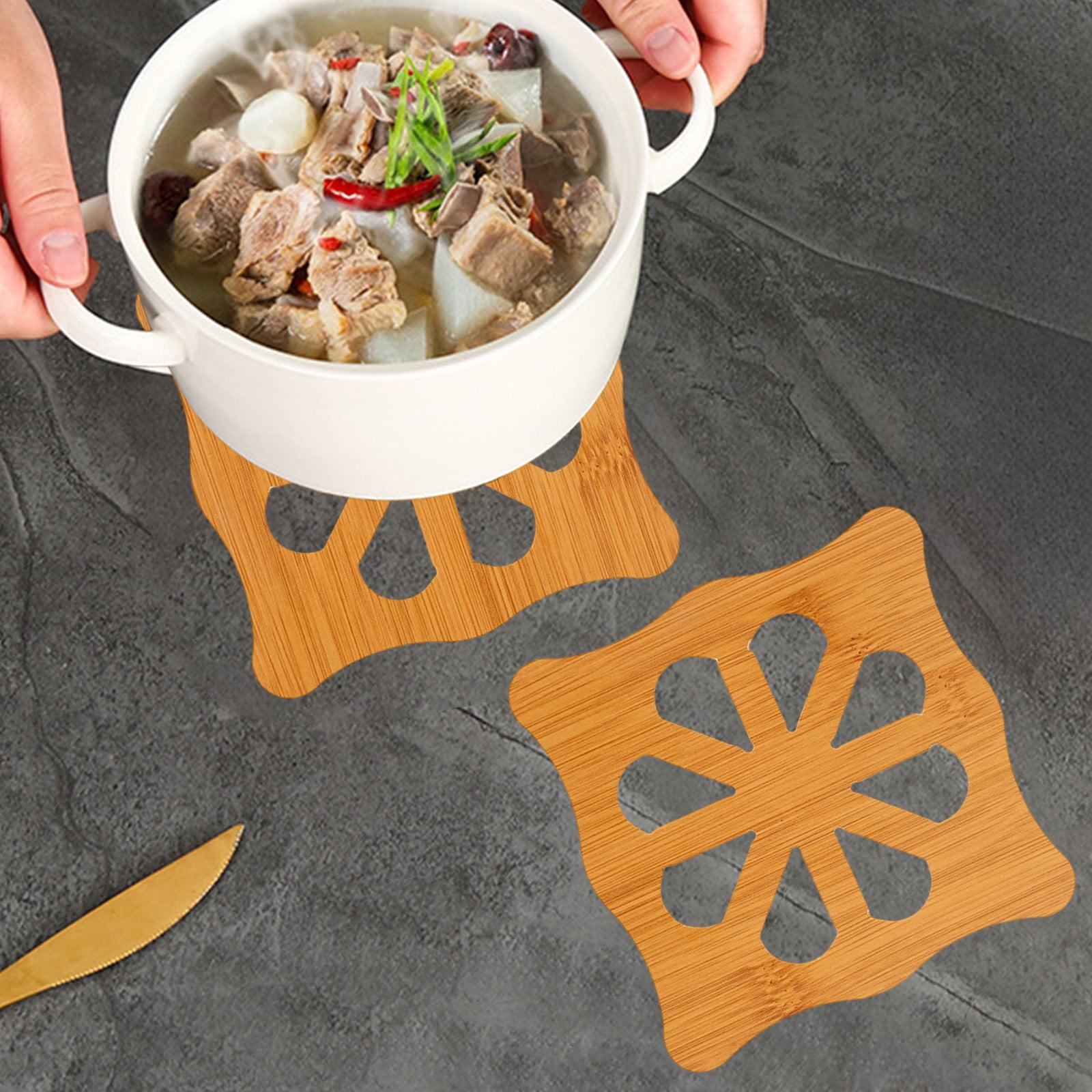 Yuanzi Wooden Insulated Beverage Drinks mat - Natural Hardwood Trivet, 5.91x5.91x0.39 Inches ...