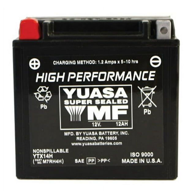 Yuasa Motorcycle Battery Ytx14h, 12 Volt ATV Power Sport, AGM Technology, Factory Activated ...