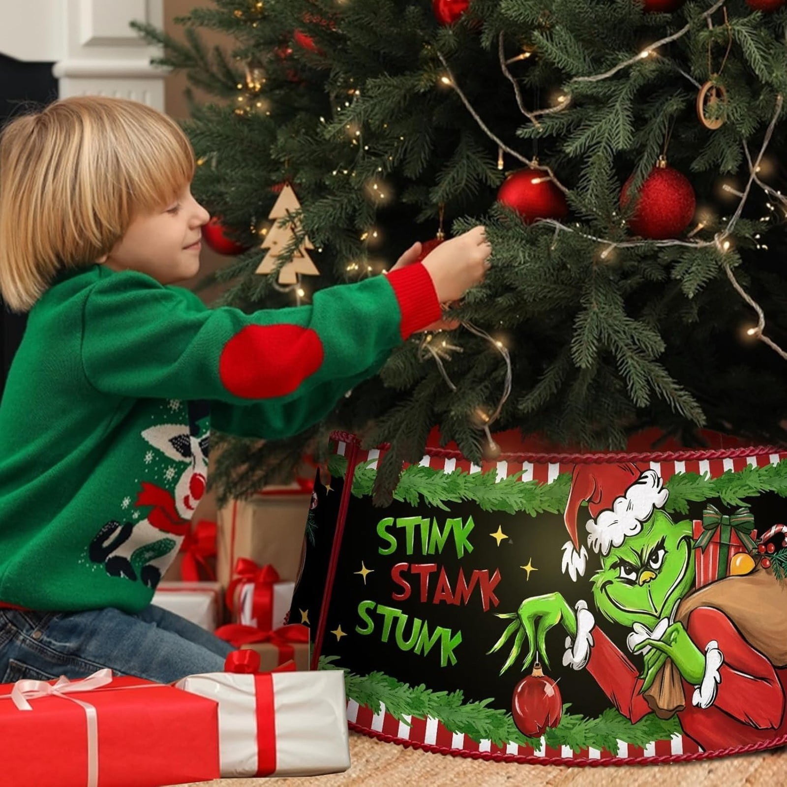 Yubatuo Christmas Tree Collar, Stink Stank Stunk Green Mini Tree Ring ...