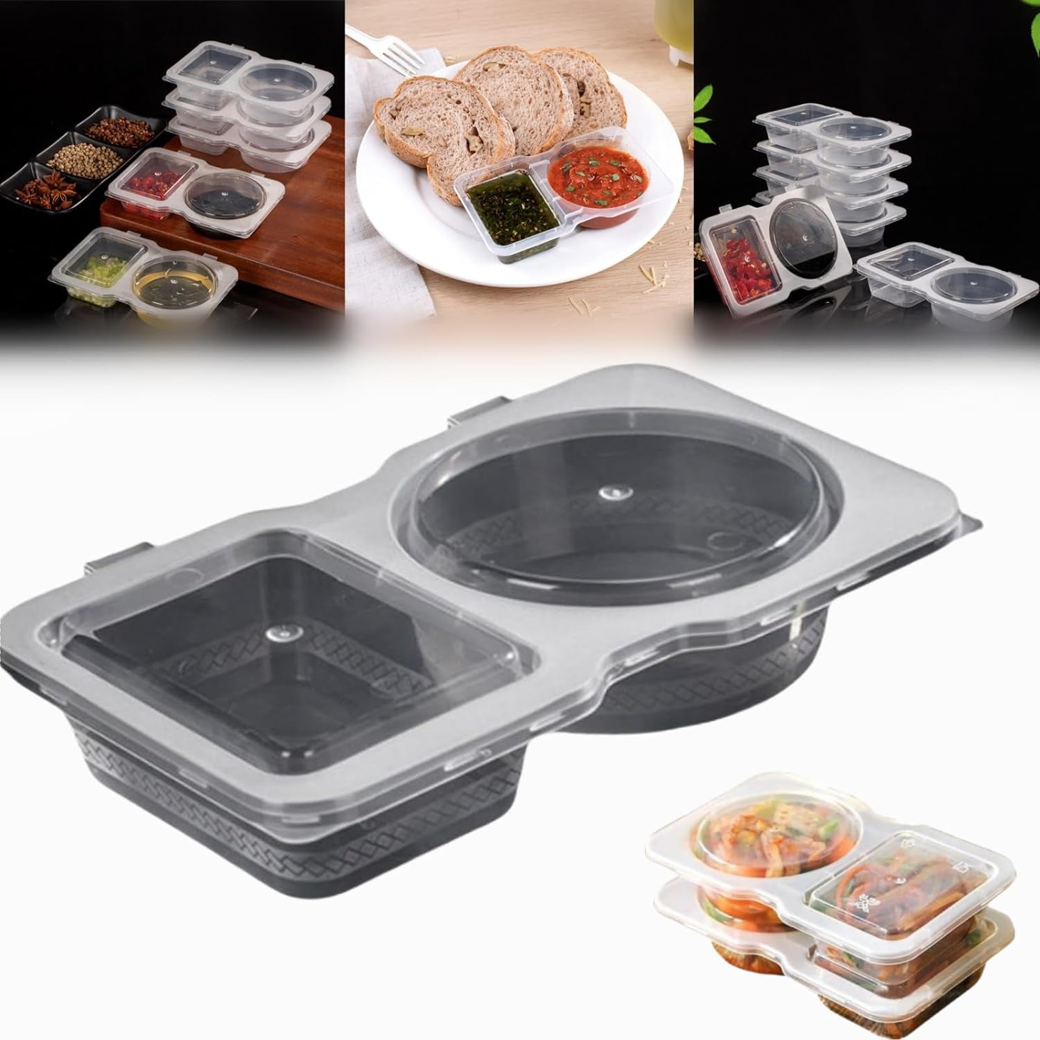 Yubatuo Double Compartment Condiment Container, Double Condiment ...