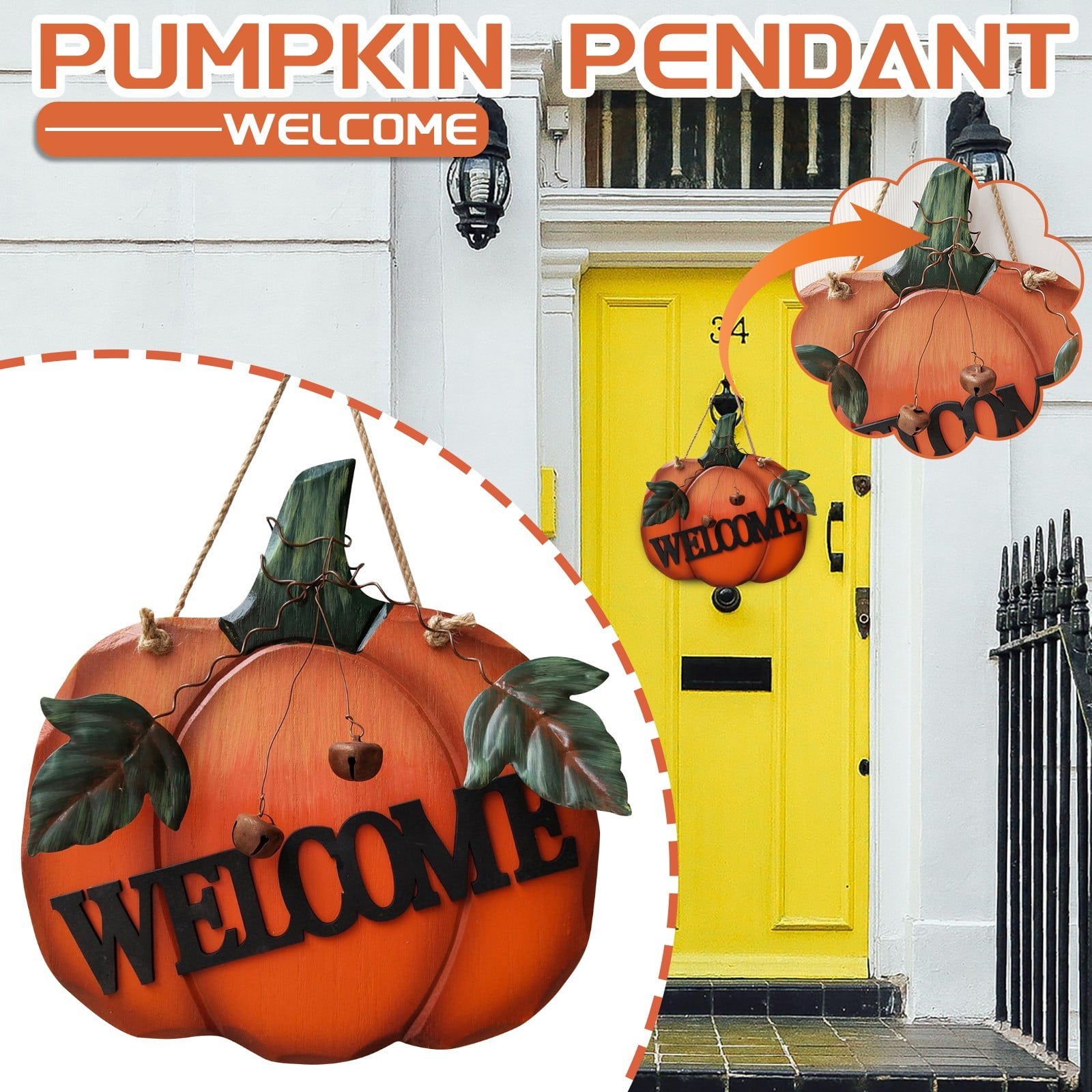 Yubatuo Fall Pumpkin Welcome Sign Thanksgiving Pumpkin Wood Hanging Sign Autumn Front Door Wood ...