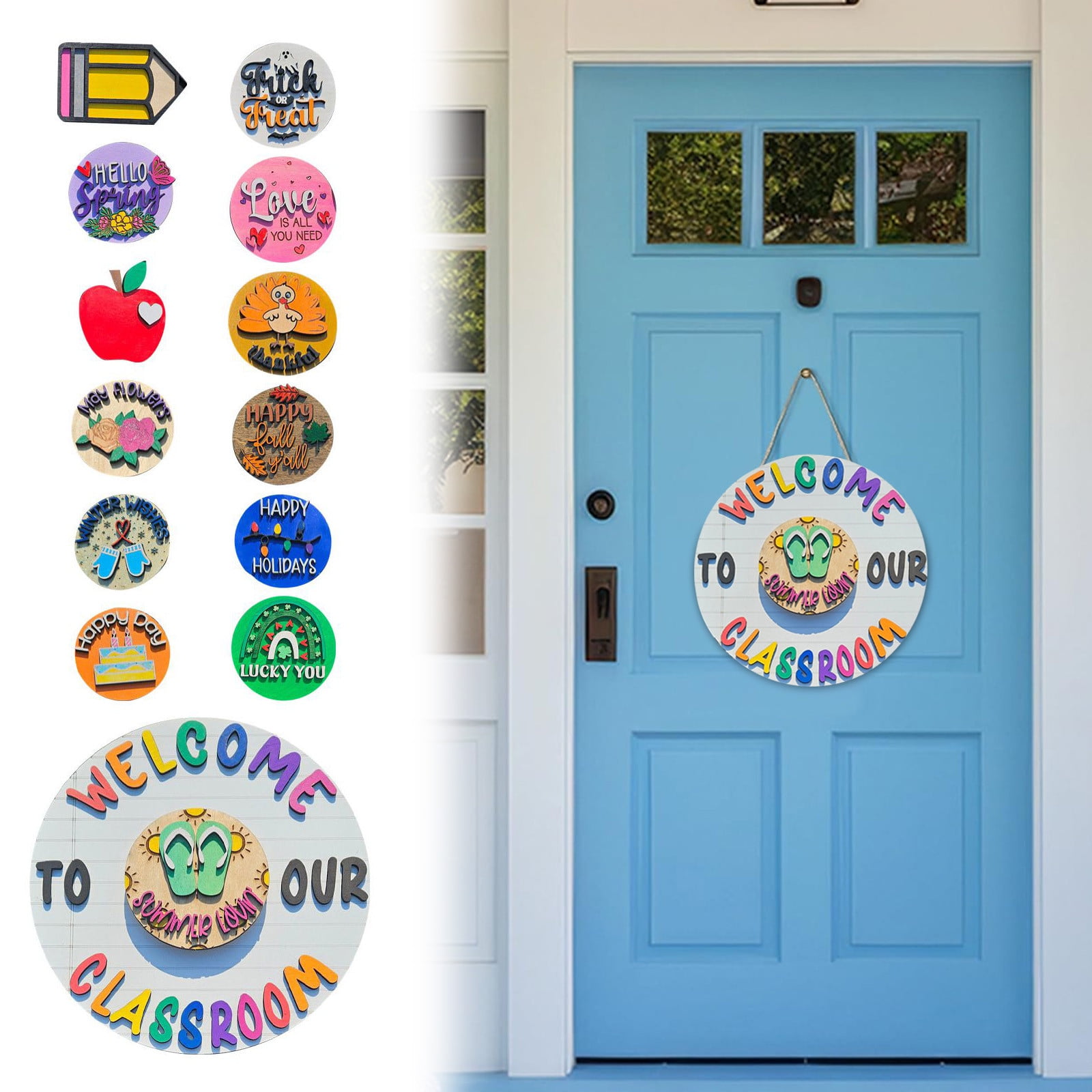 Yubatuo Independence Day Wooden Door Signs Replaceable Wreath ...