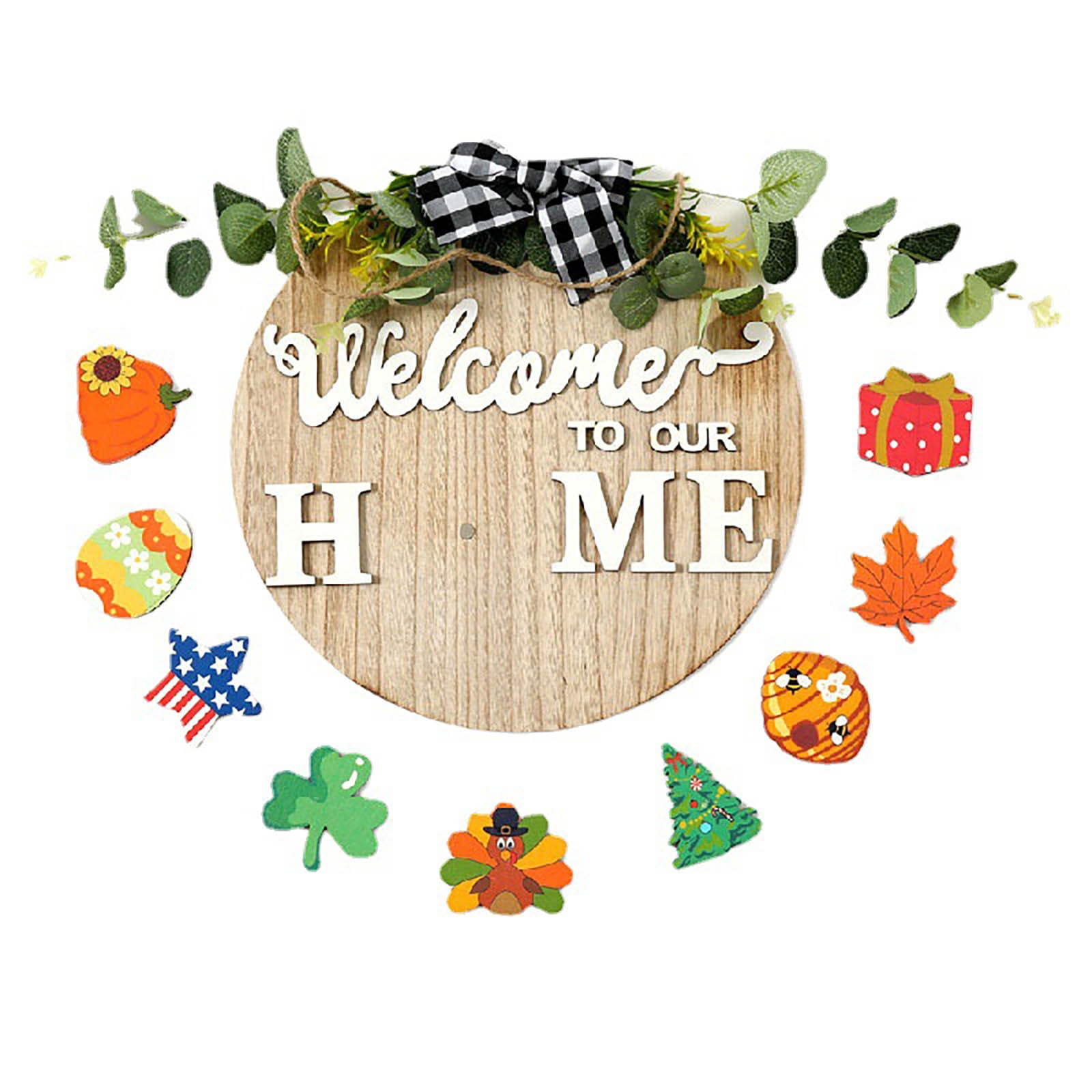 Yubatuo Interchangeable Welcome Sign for Front Door Seasonal Wreaths ...