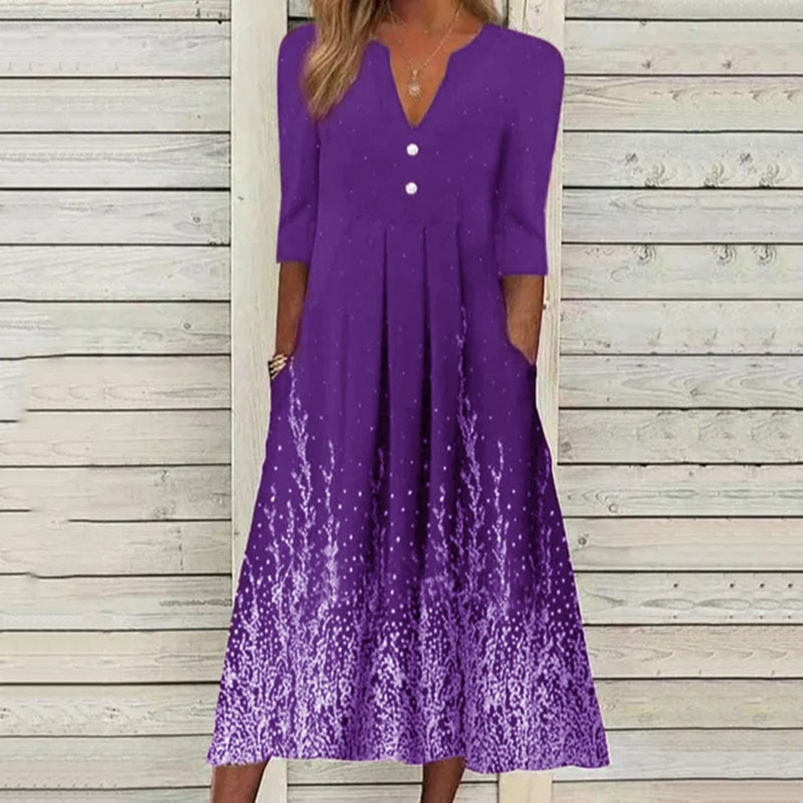 Yubatuo Womens Summer Midi Dress Casual Loose Mid Sleeve Long Dress