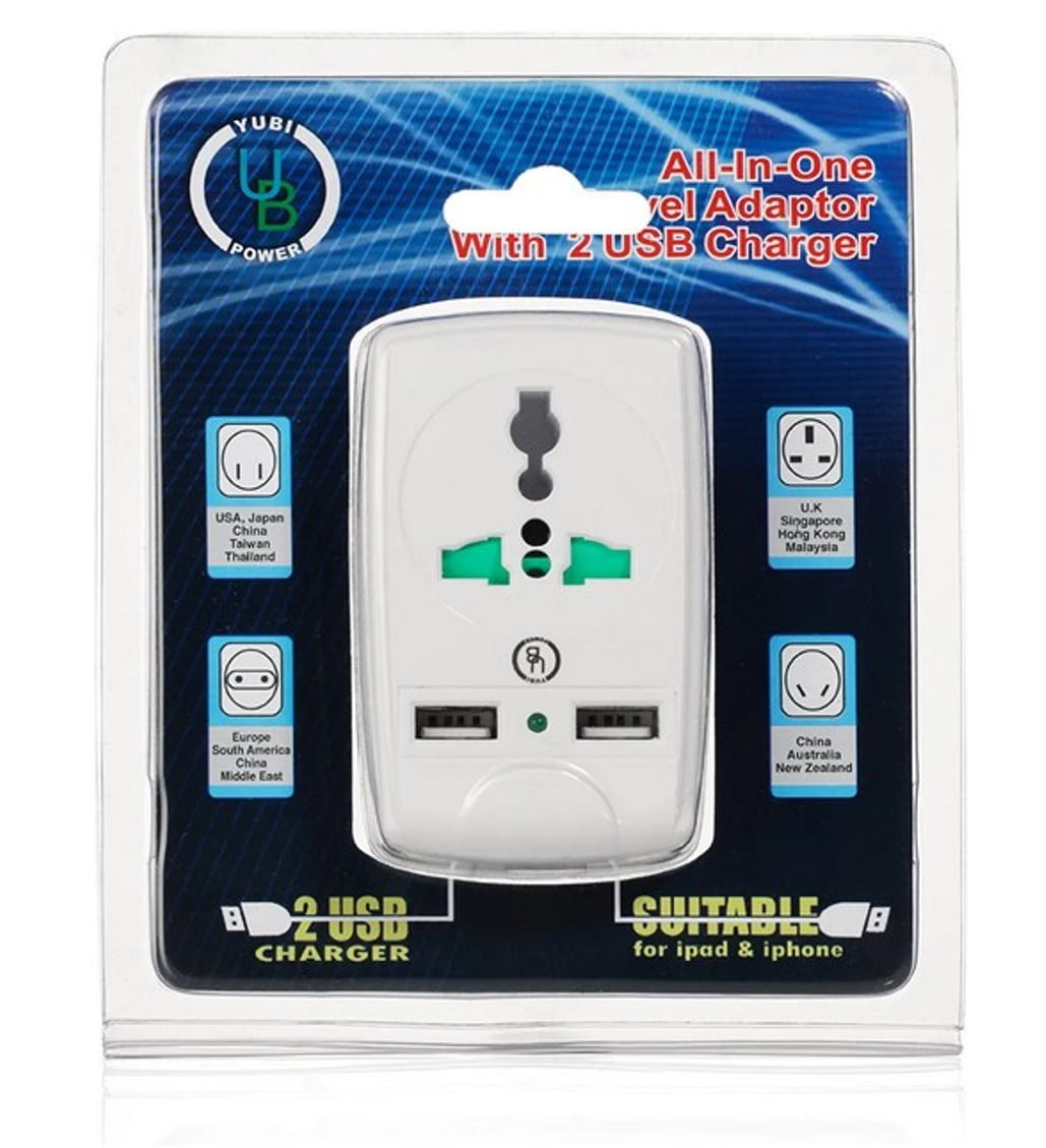 Yubi Power Travel Adapter/Charger with Universal Input, Dual USB Ports ...