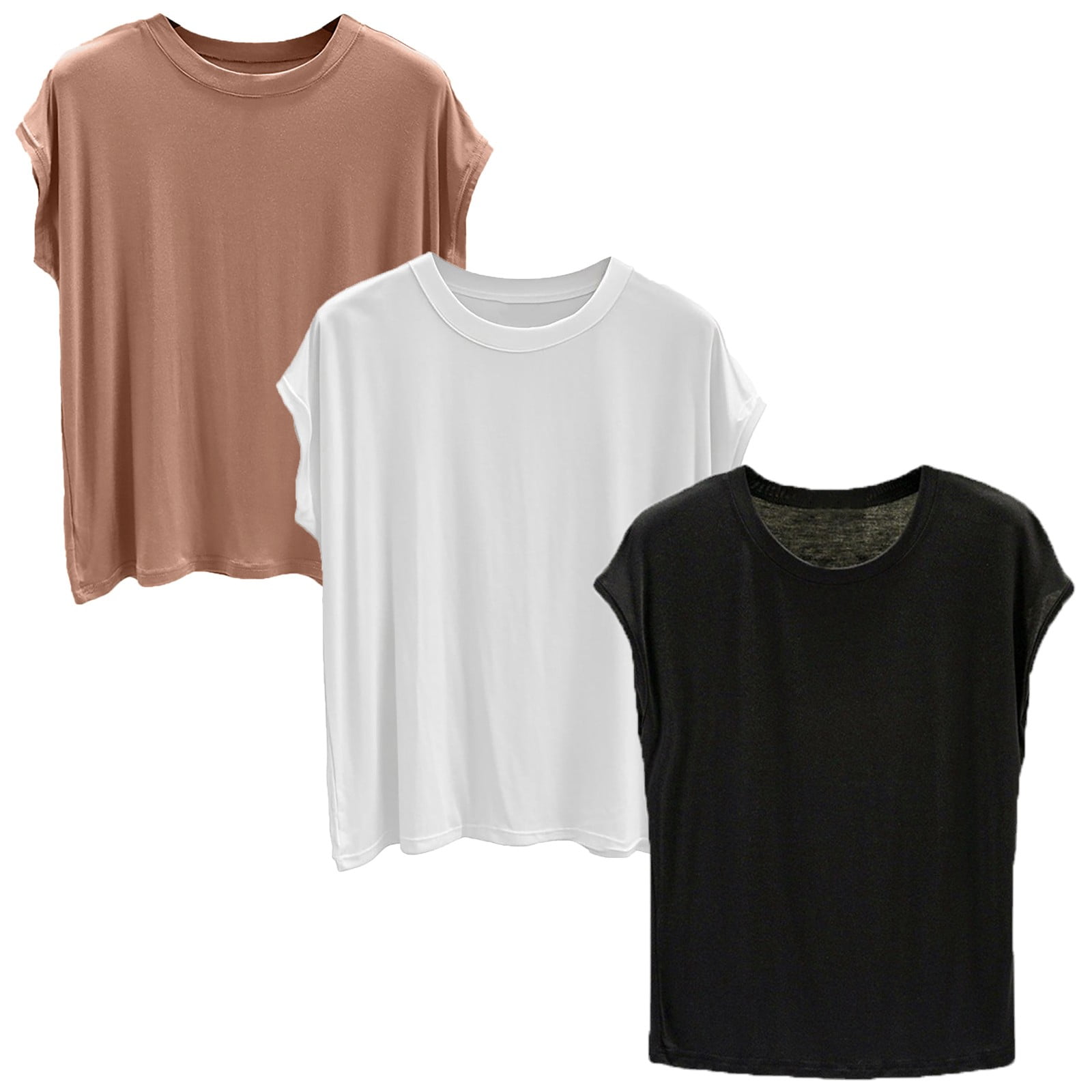 Yubnlvae 3-Pack Modal Basic Tees - Women's Soft Crew Neck Short Sleeve ...