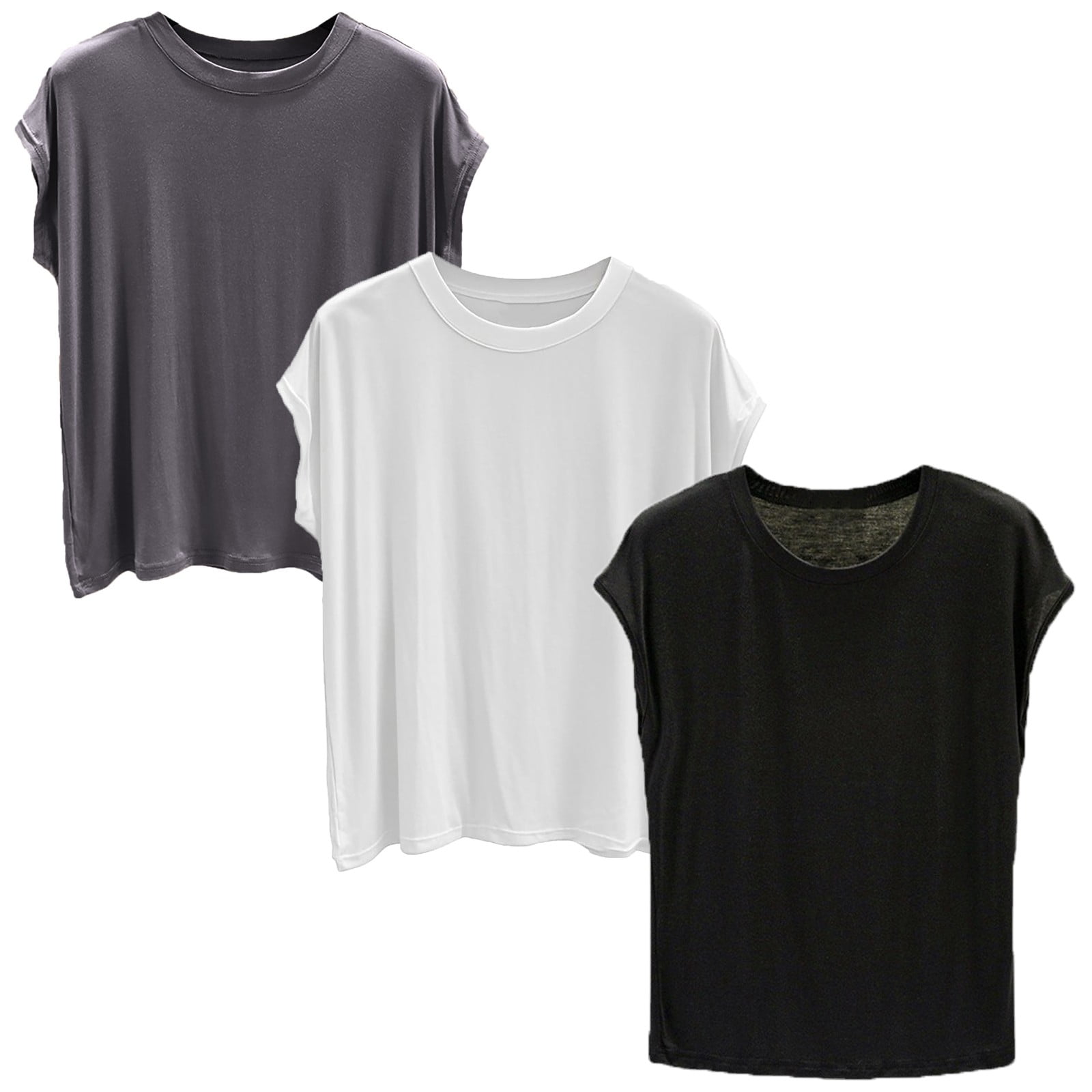 Yubnlvae 3-Pack Modal Basic Tees - Women's Soft Crew Neck Short Sleeve ...