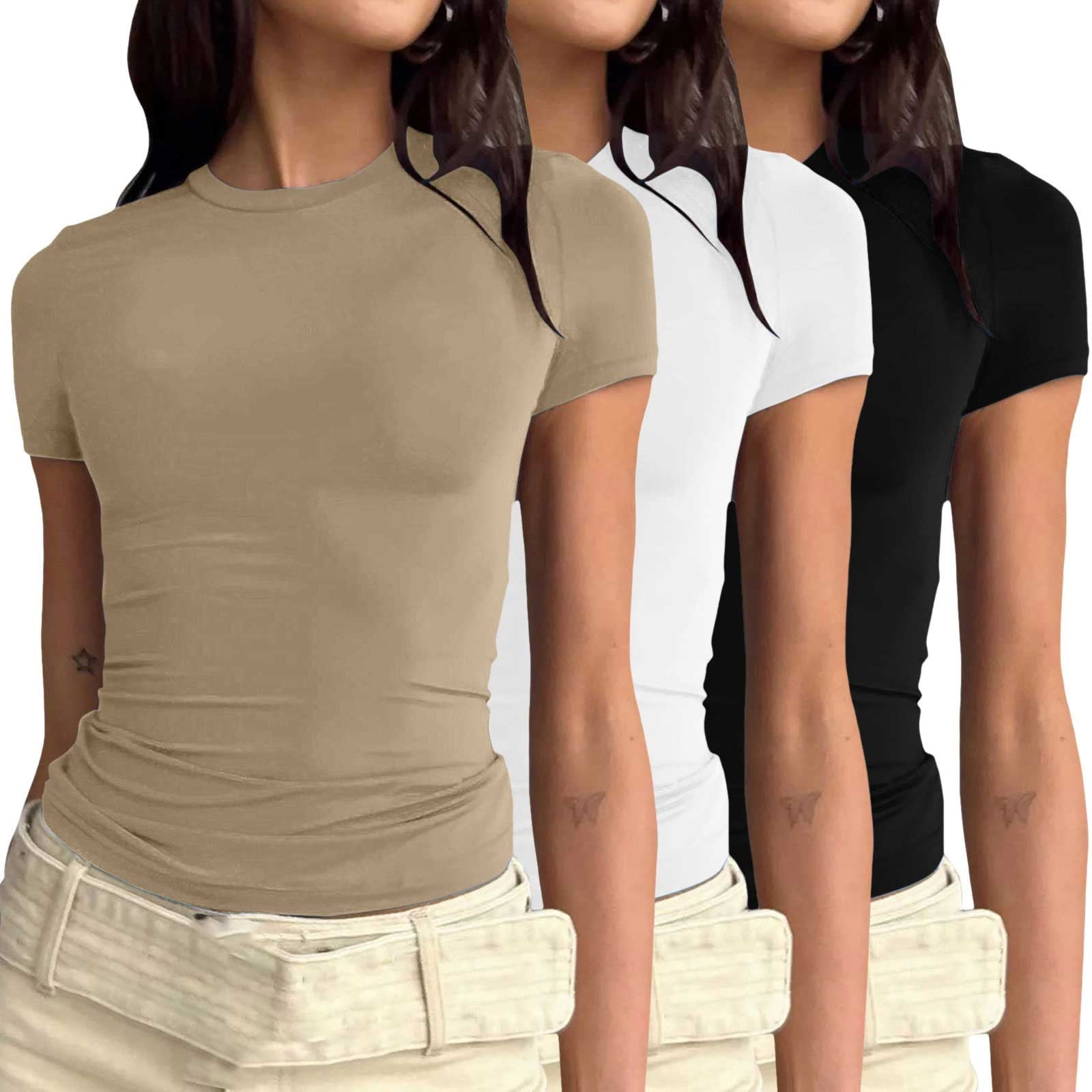 Yubnlvae 3-Pack Y2K Slim Fit T-Shirts - Women's Crew Neck Basic Tops ...