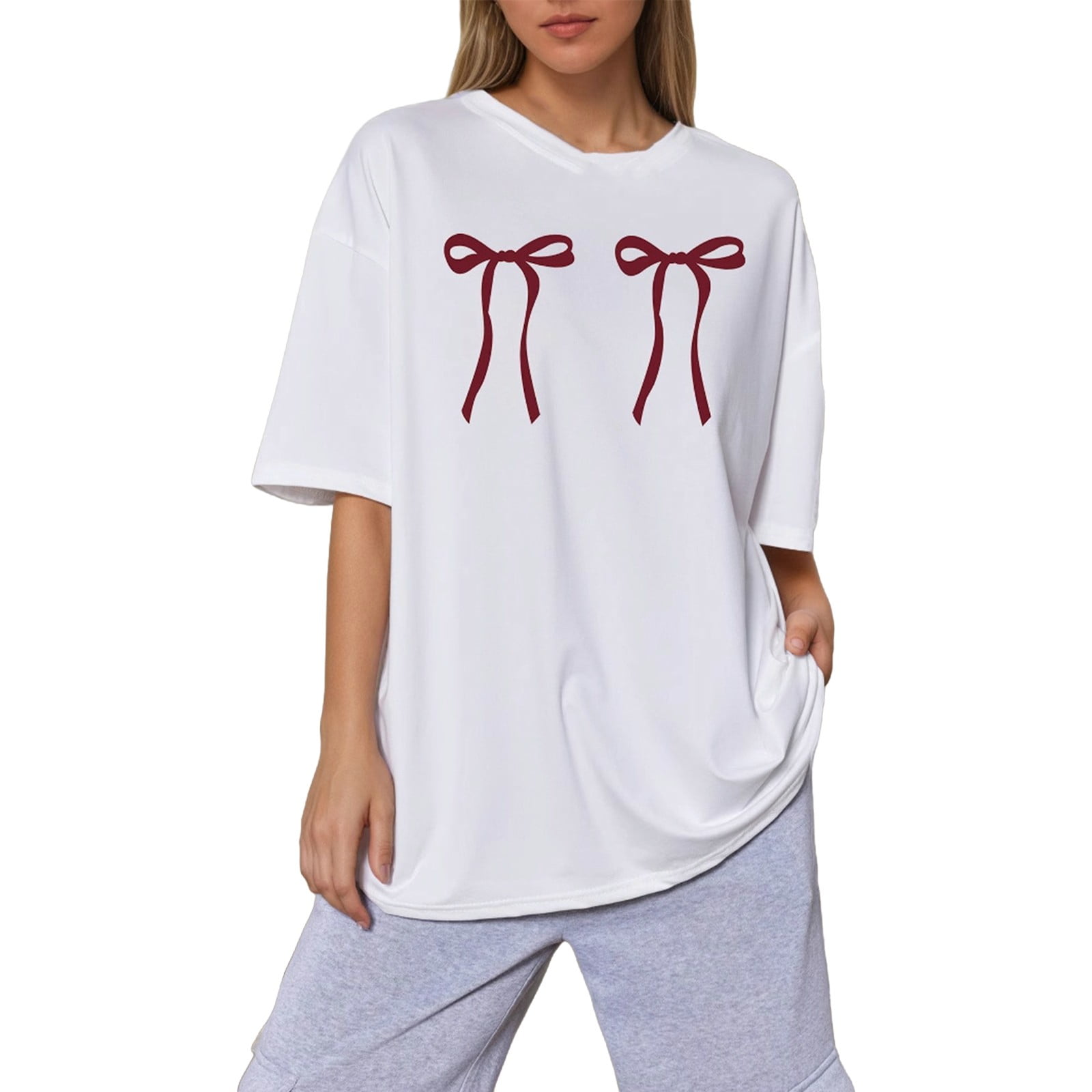 Yubnlvae Bow Detail Tunic Tee | Oversized Mid-Length Shirt Dress with ...