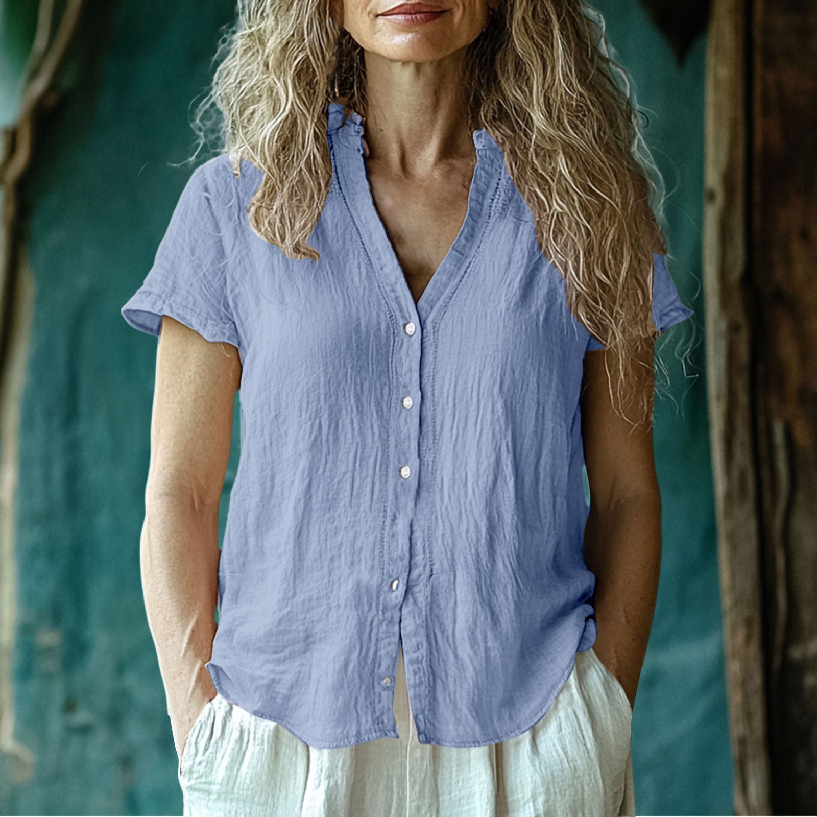 Yubnlvae Button-Up Casual Shirt - Lightweight Layering Piece for Beach ...