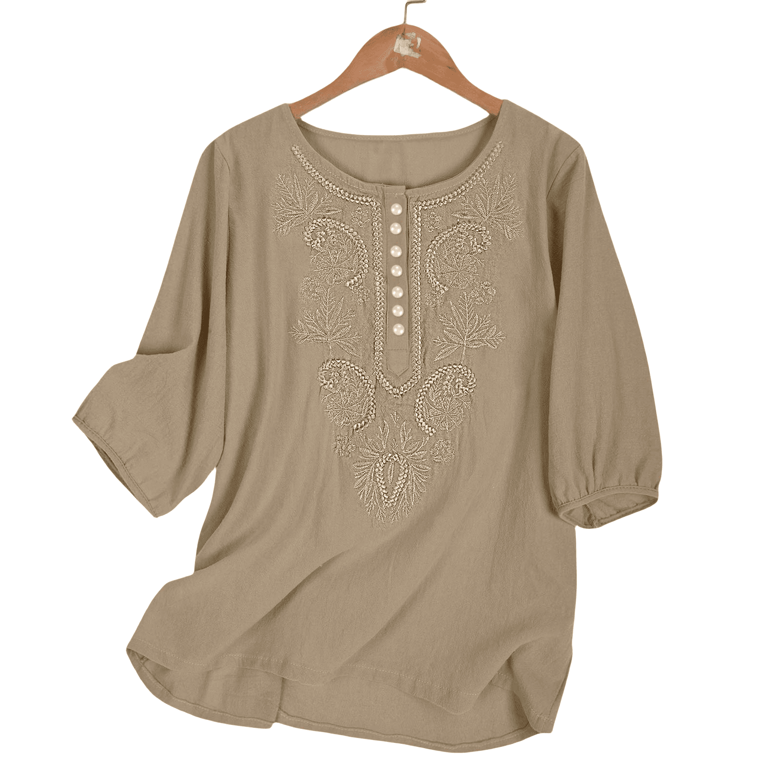 Yubnlvae Embroidered Retro Linen Tops - 2025 Summer Round Neck Blouses ...