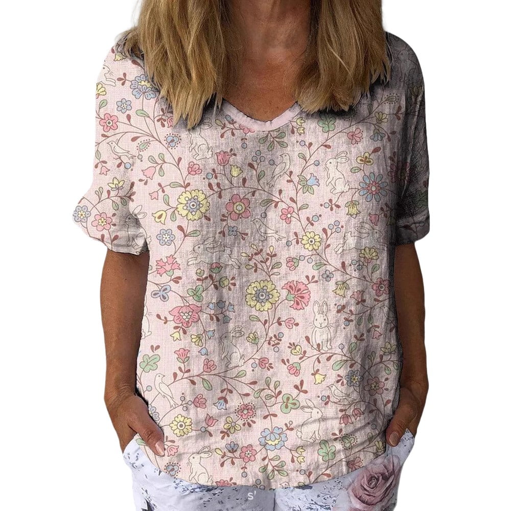 Yubnlvae European-Inspired Digital Print | Oversized V-Neck Vacation ...