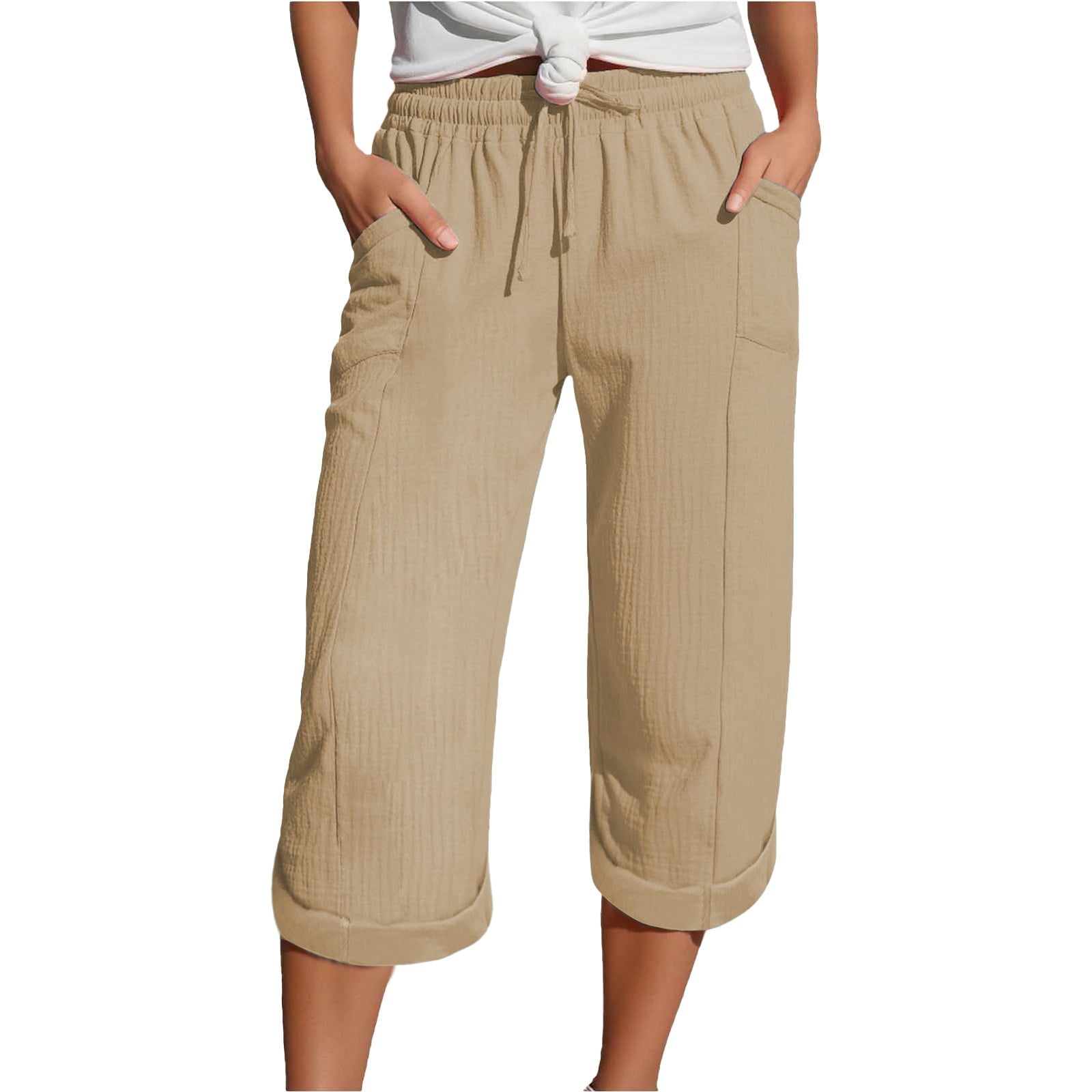 Yubnlvae Linen Bubble Wrinkle 3/4 Pants - Women's Lightweight Muslin ...