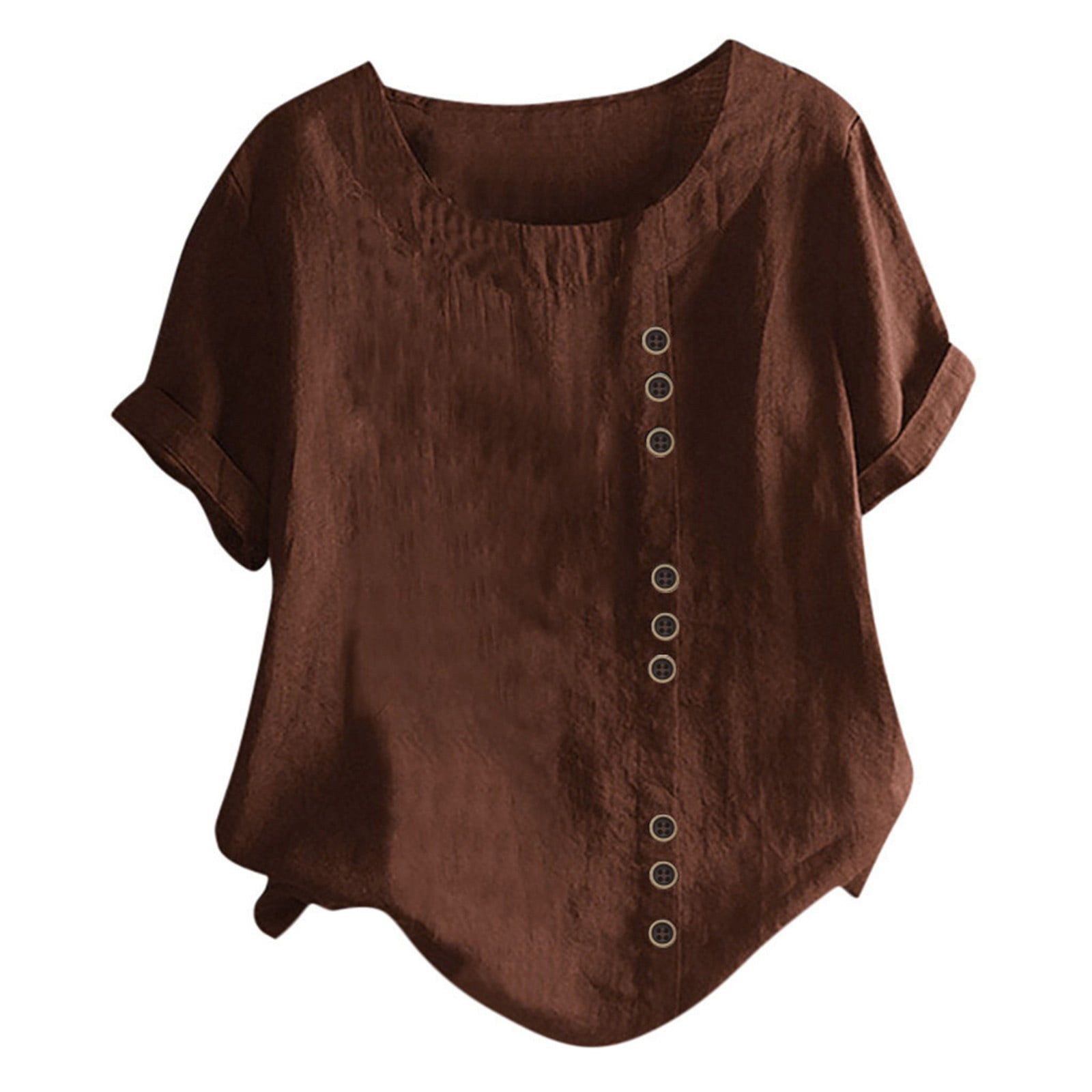 Yubnlvae Linen Shirt Women Short Sleeve Plus Size Tops Loose Crew Neck ...