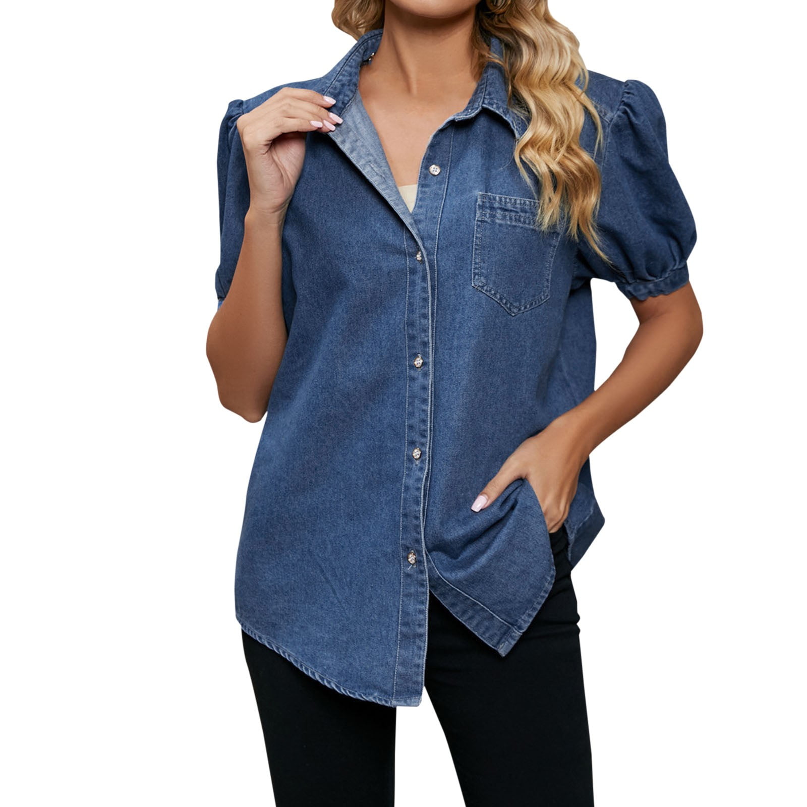 Yubnlvae Summer Women's Short Sleeve Denim Jacket | Button Down Classic ...