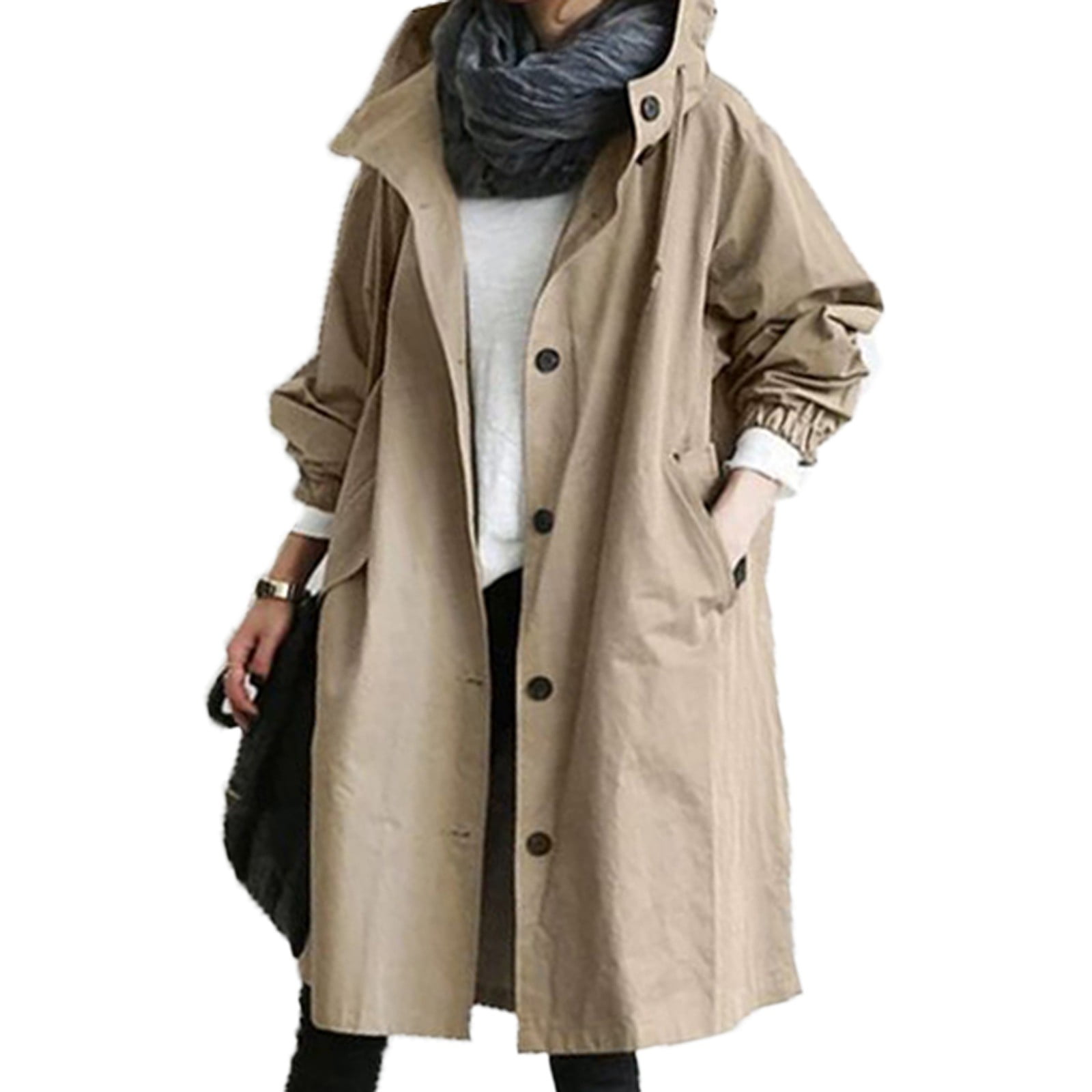 Yubnlvae Trench Coat for Women 2023 Women's Zip up Snap Button Hooded ...