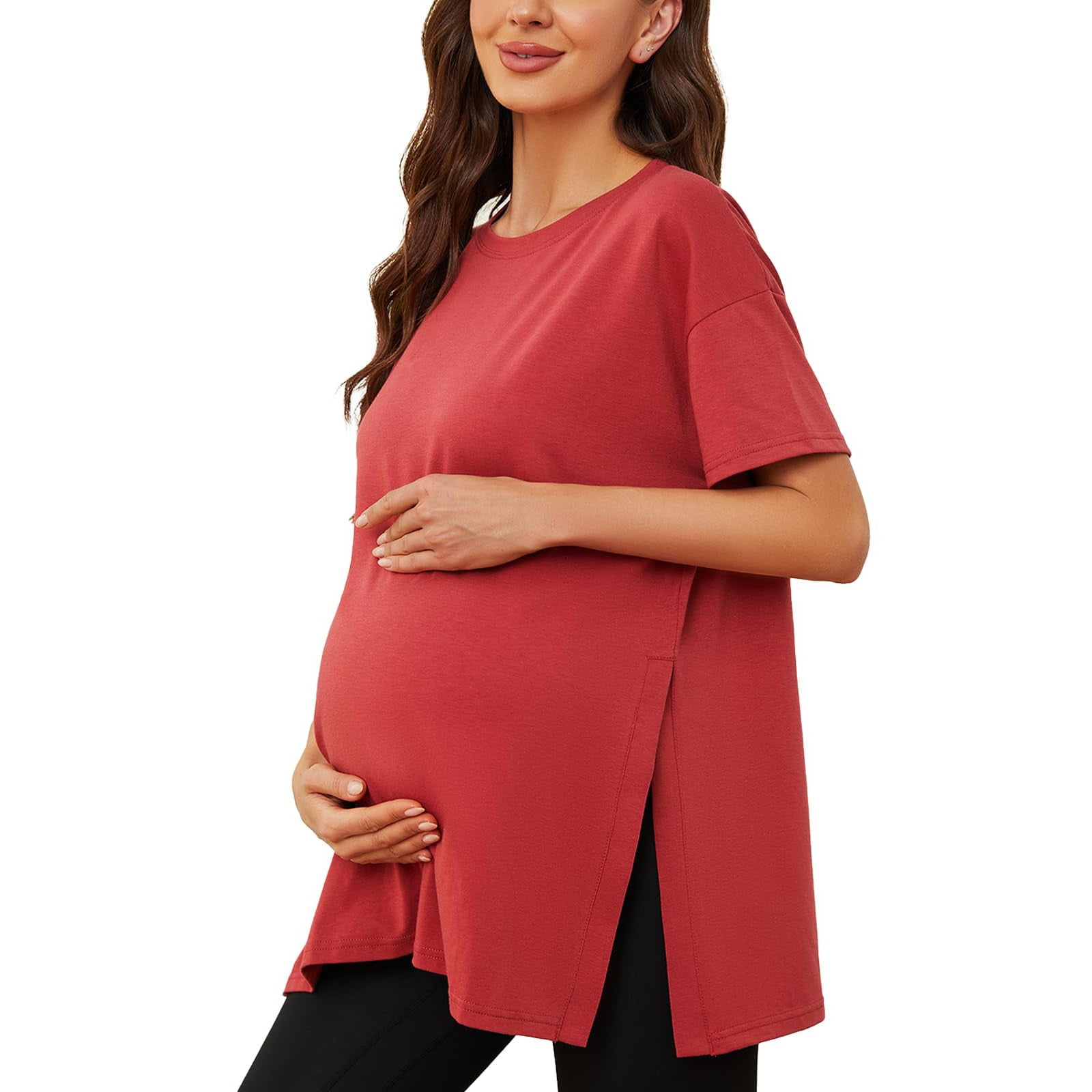 Yubnlvae Women's Maternity Shirt Split-Side Pregnancy Blouse Short ...