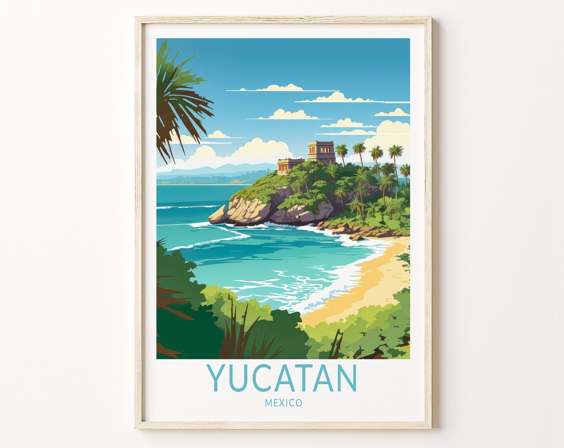 Yucatan Mexico Travel Poster, Yucatan Travel Poster Print, Mexico ...