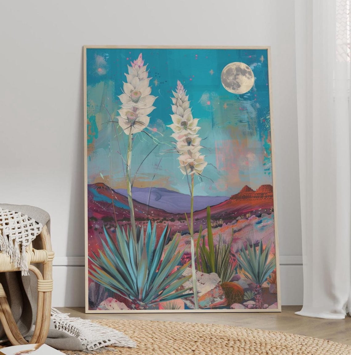 Yucca Flower Moon Desert Wall Art Western Botanical Decor, Unframed ...