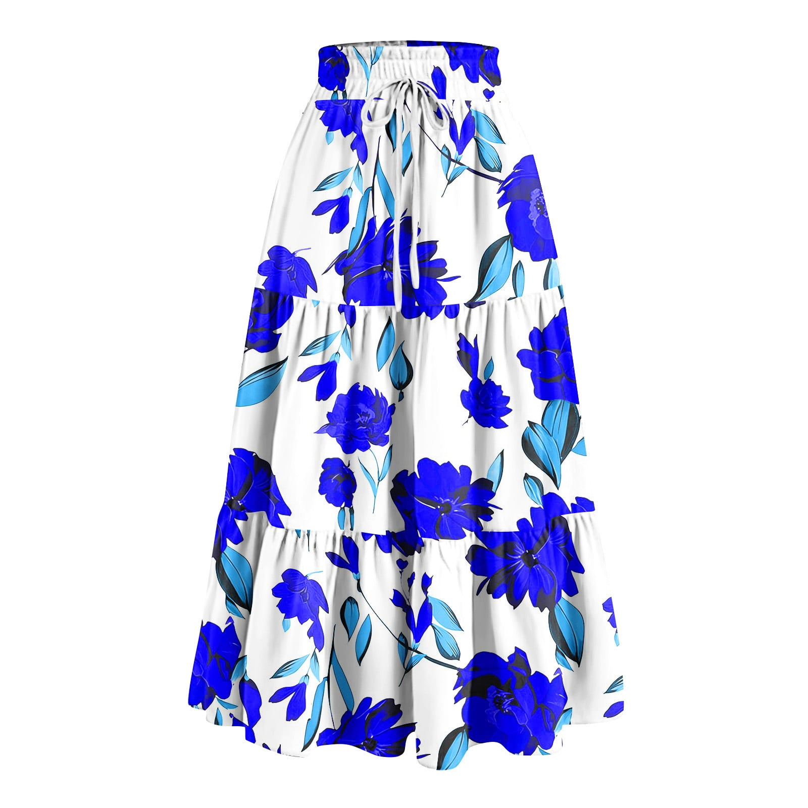 Yucgh Women's Floral Print Pleated Long Skirt with Bow, Retro Casual ...