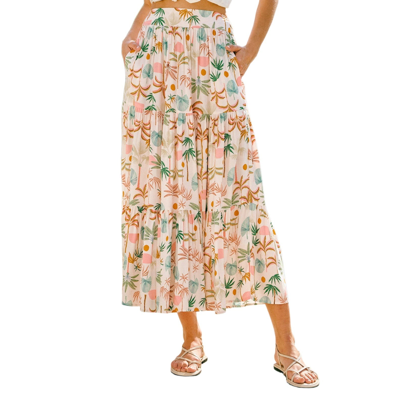 Yucgh Women's Smocked Waist Bohemian Beach Skirt, A-line Pleated Maxi ...