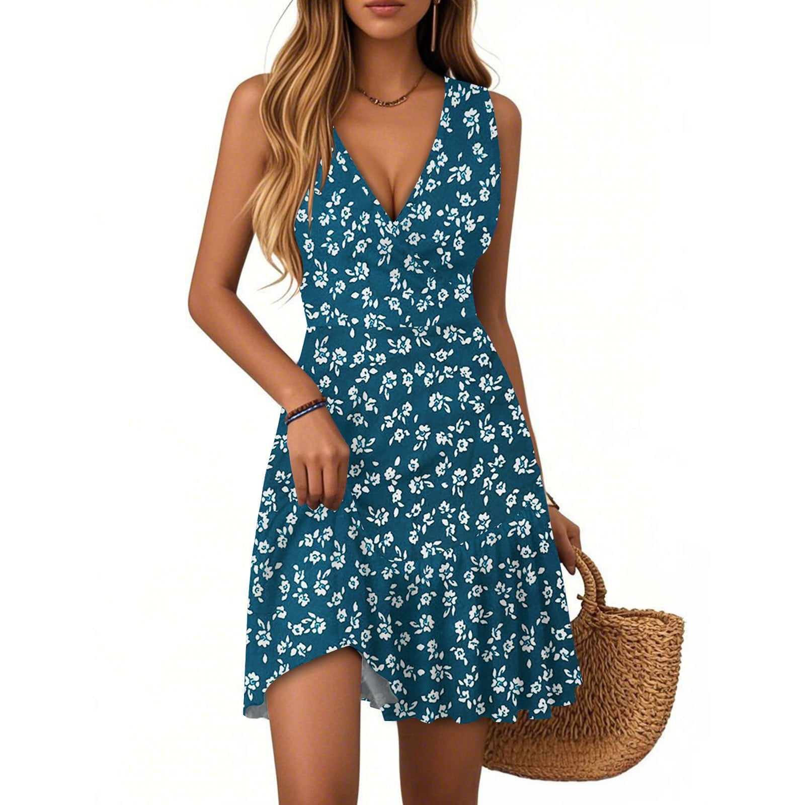 Yucgh Women's Summer Floral V Neck Sleeveless Casual Dress, Lightweight ...