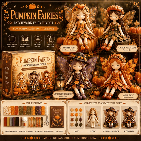 Yucurem 4 Pack Handmade Fairy Patchwork DIY Collection, Fun Pumpkin ...
