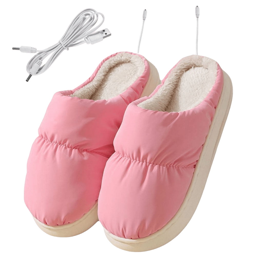 Yucurem Electric Heated Slippers Plush Heated Foot Warmer Boot ...